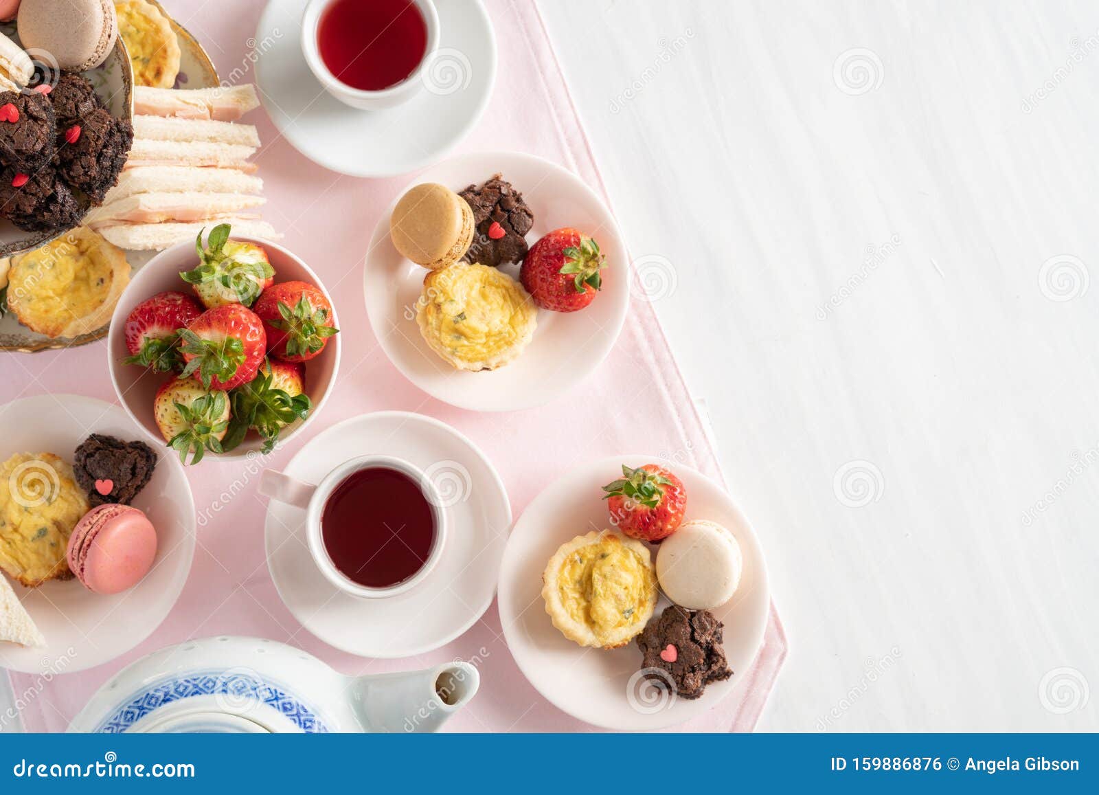 Setting of High Tea from Above with Copy Space Stock Photo - Image of ...
