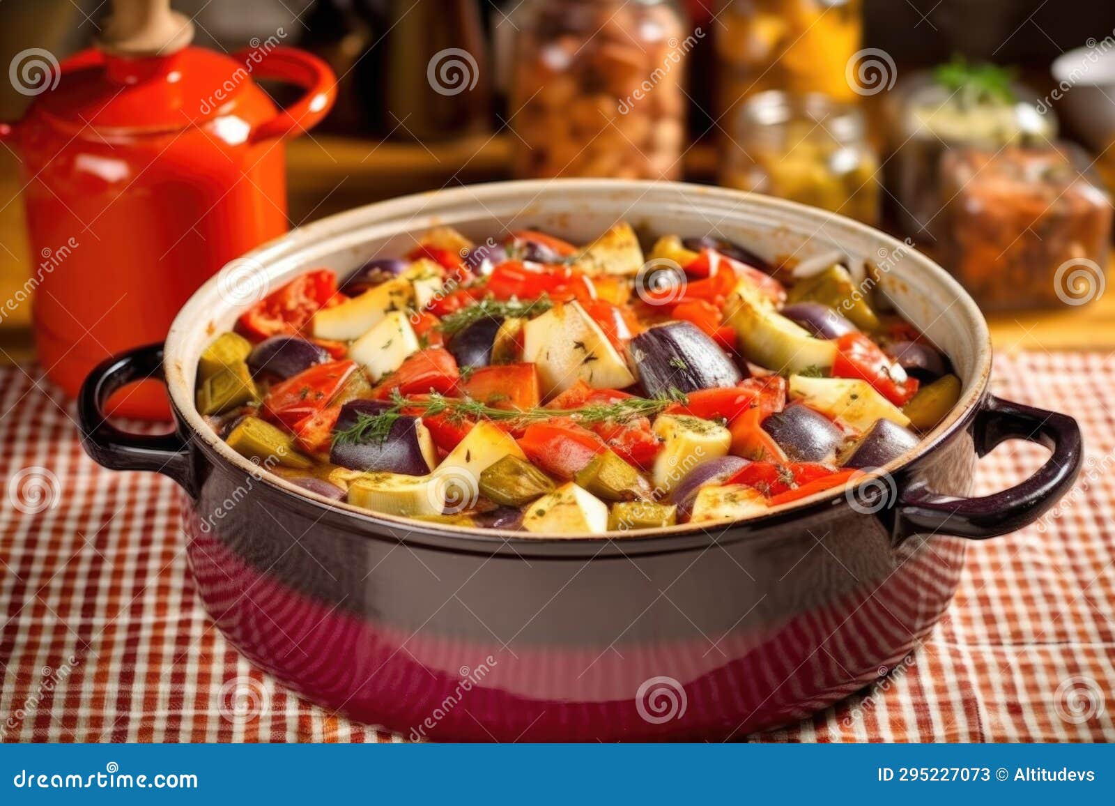 Setting a Hot Pot of Ratatouille on a Cork Trivet Stock Image - Image ...