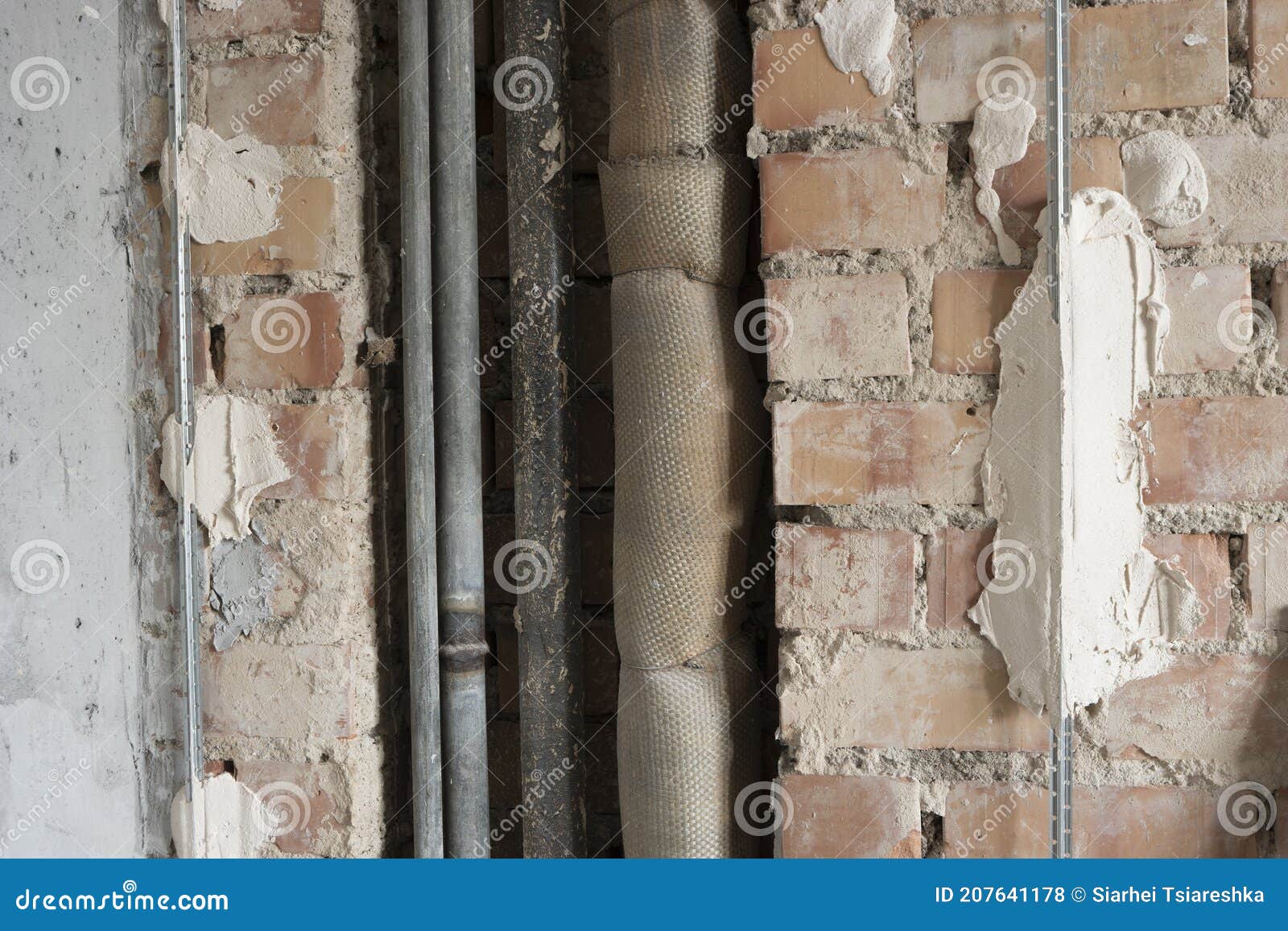 Setting the Level for Plastering Walls. Installation of Beacons Stock ...