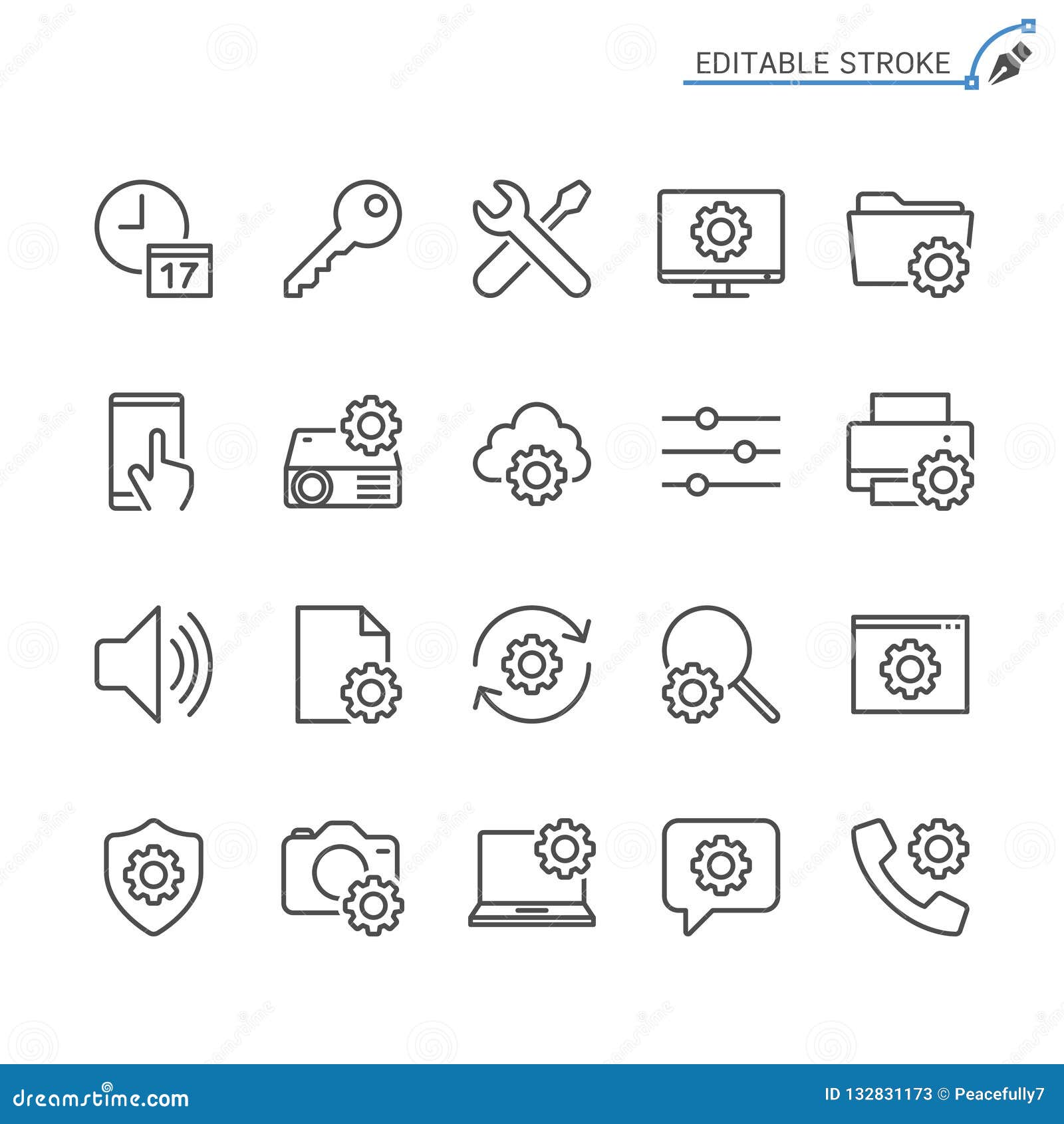 Setting outline icon set stock vector. Illustration of line - 132831173