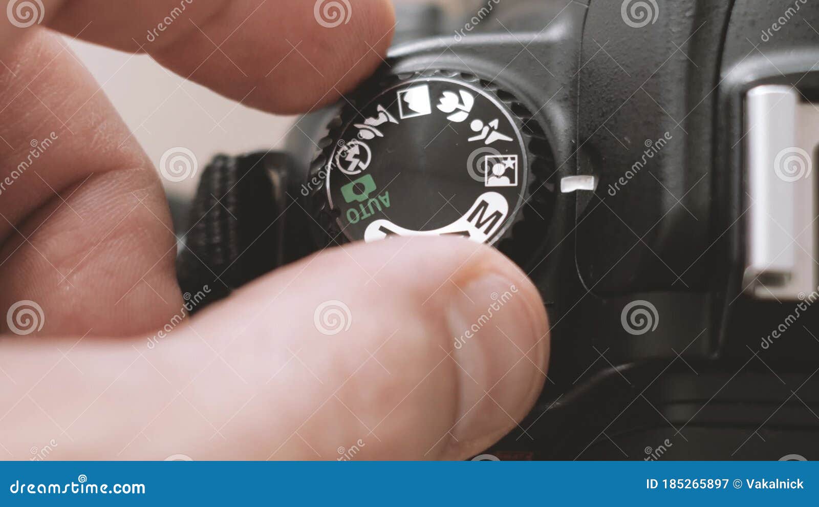 Setting Mode Dial Lock Button of the Camera Reflex - Macro. Fingers ...
