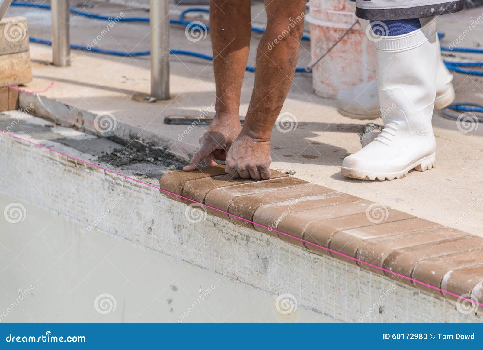 Setting New Brick Coping Pool Remodel Stock Photo - Image of draining ...