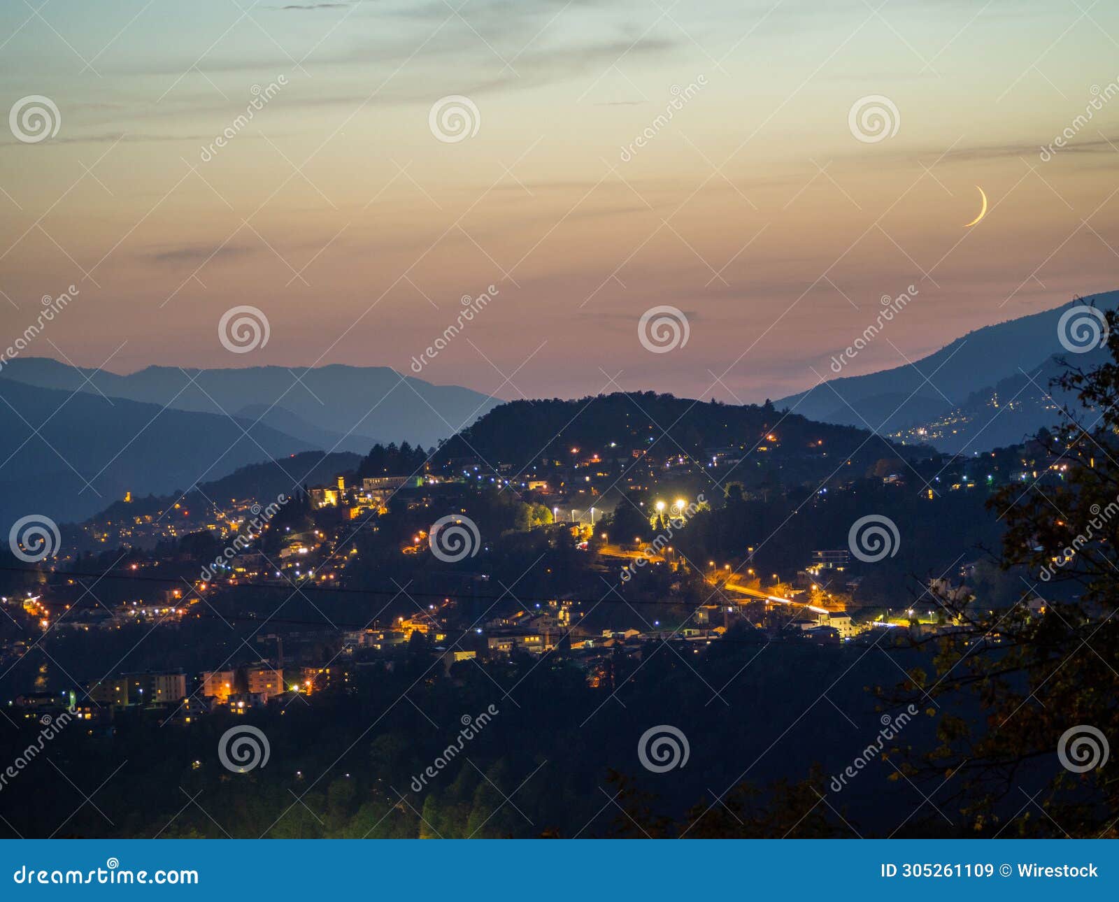 Setting Over a City Behind the Mountains Stock Image - Image of skyline ...