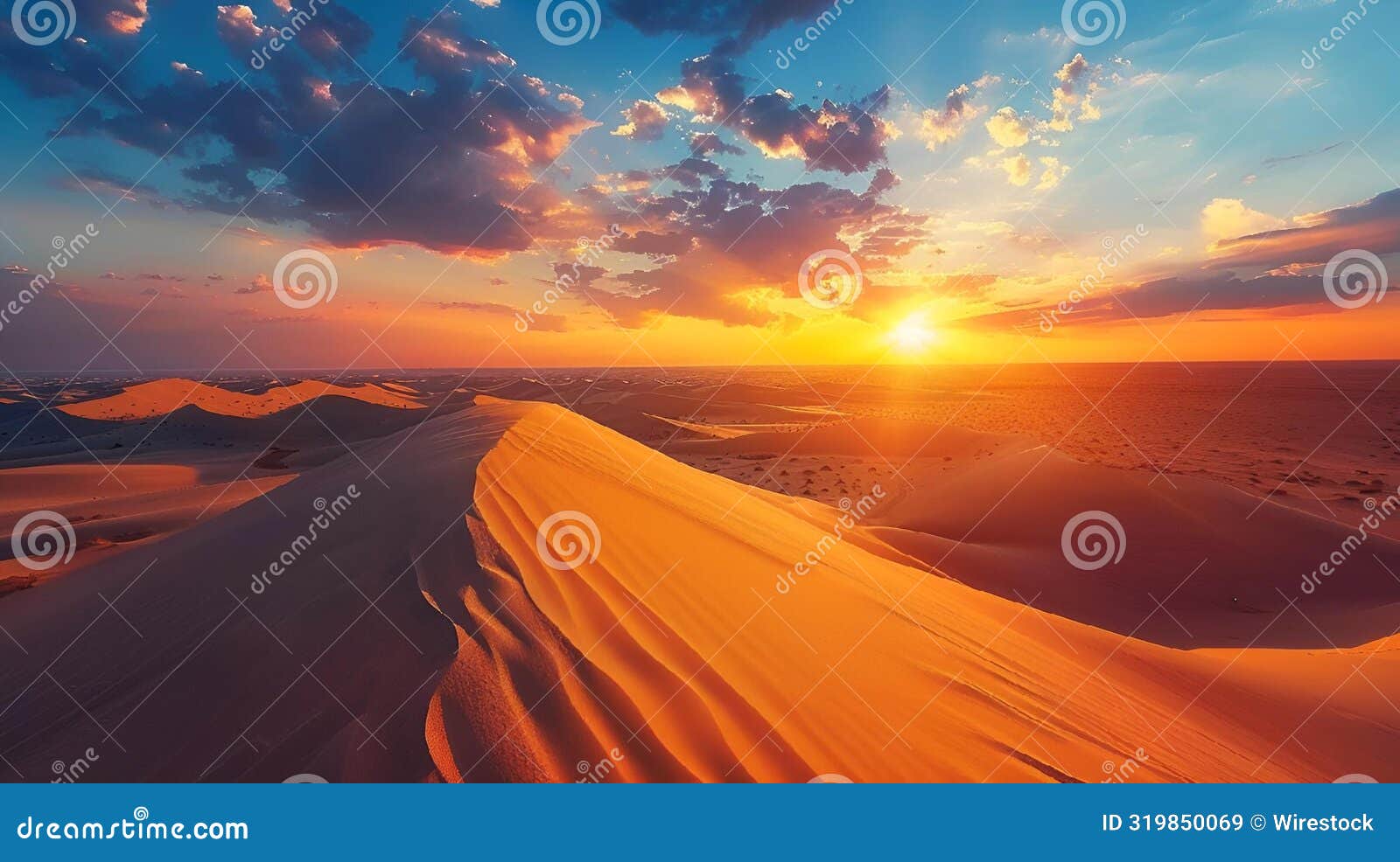 Setting Over a Sandy Dune with Tracks Stock Illustration - Illustration ...