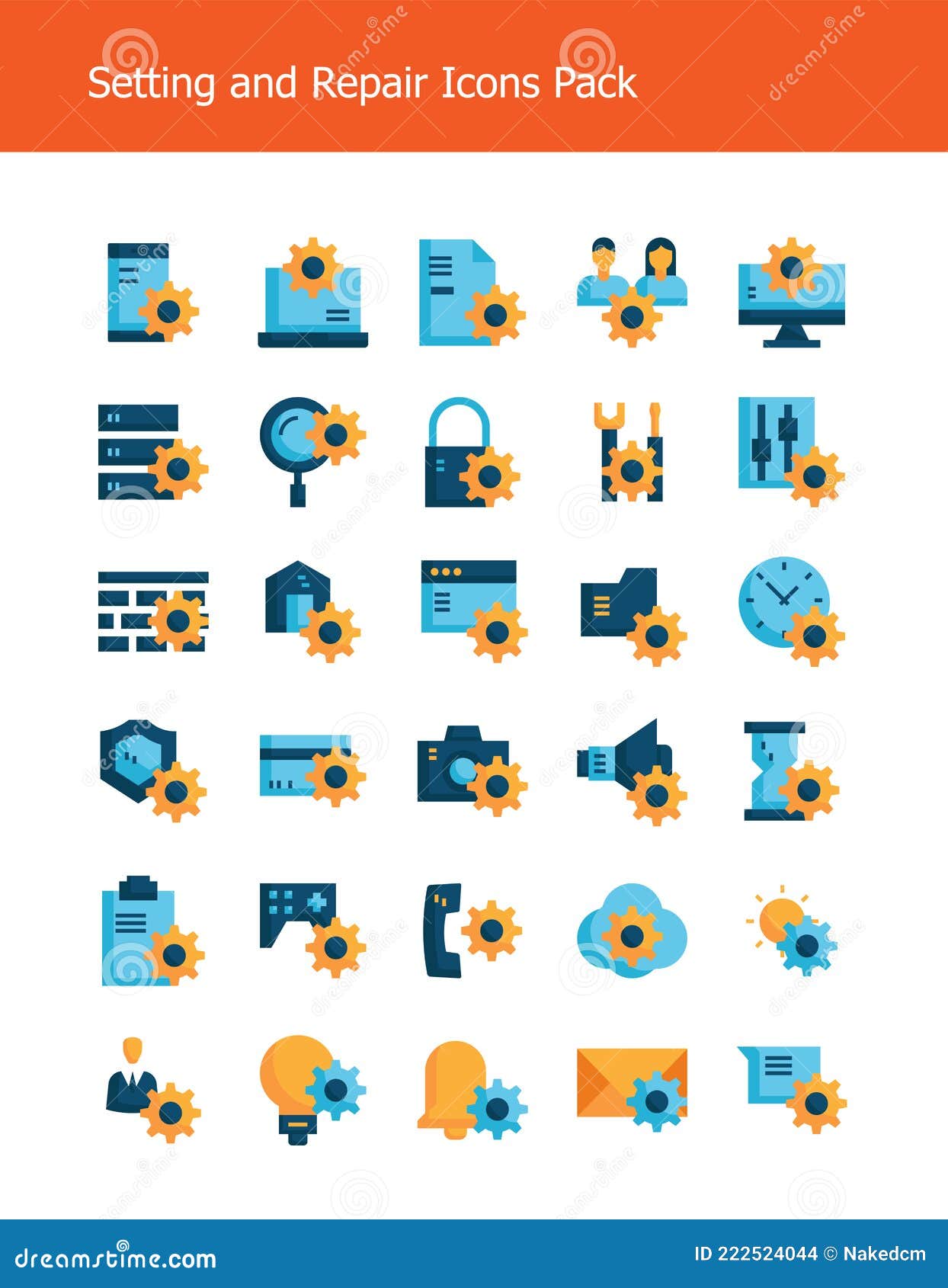 Setting and Repair Flat Icon Pack Stock Vector - Illustration of ...