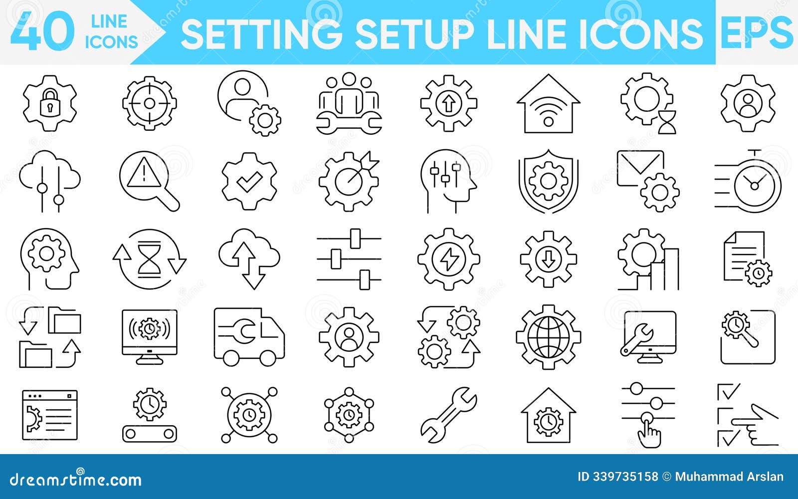 Setting Setup Line Icons Vector and Illustrator Set Stock Illustration ...