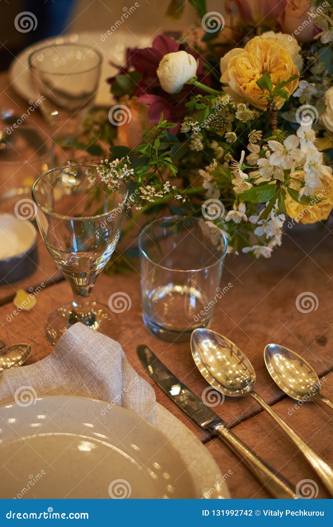 Setting a Summer Wedding Dinner Table in a Rustic Style Stock Photo ...