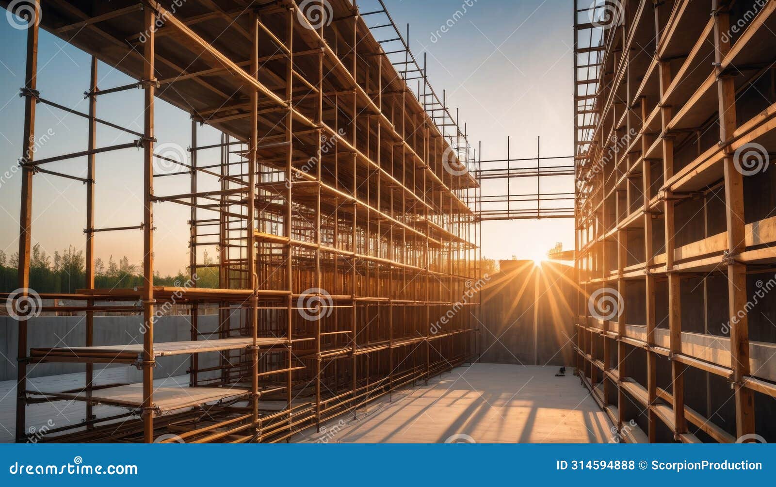 Sunlight Streaming through a Scaffolded Building Structure Stock Photo ...