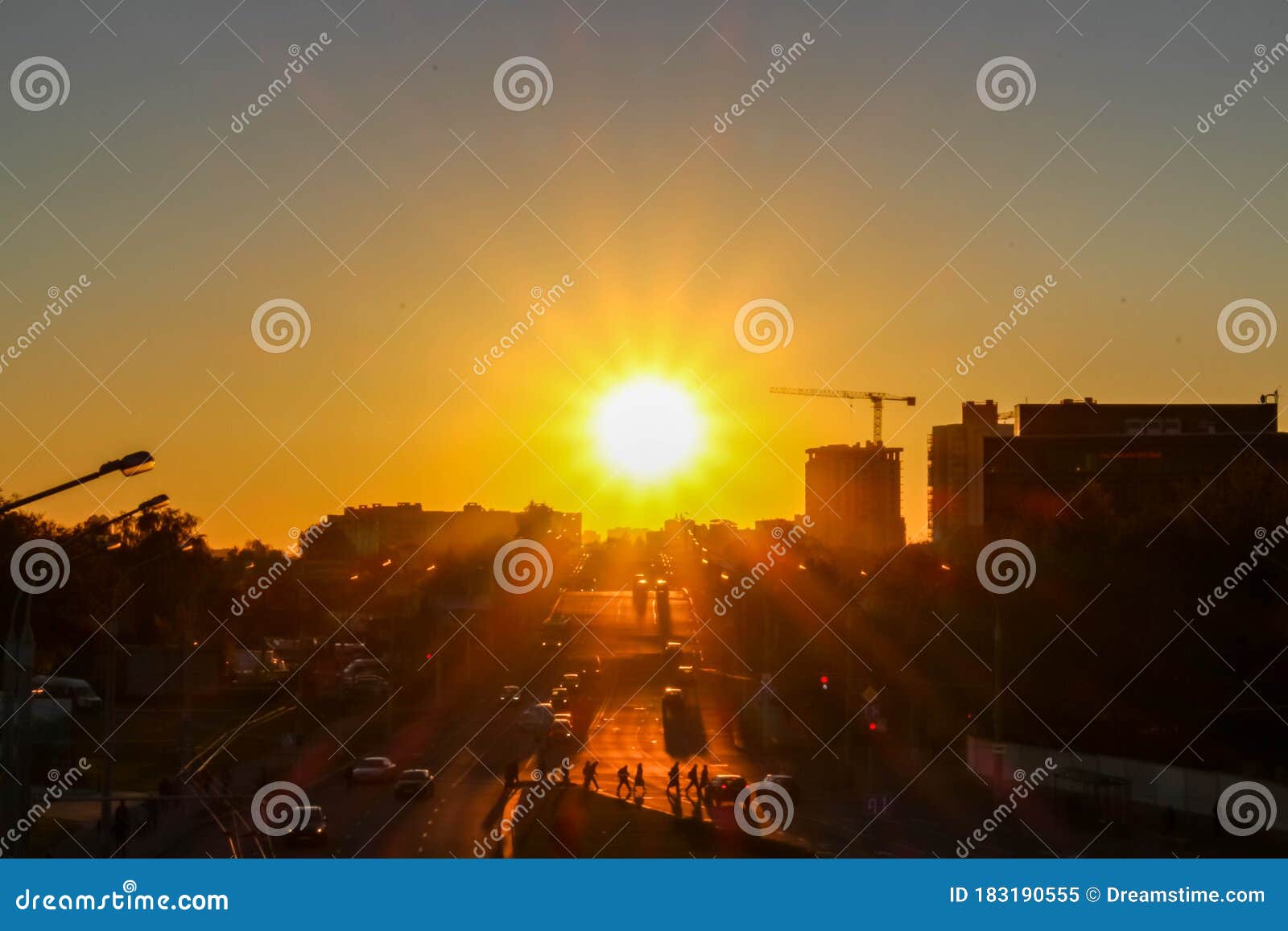 Setting sun over the city stock vector. Illustration of landscape ...