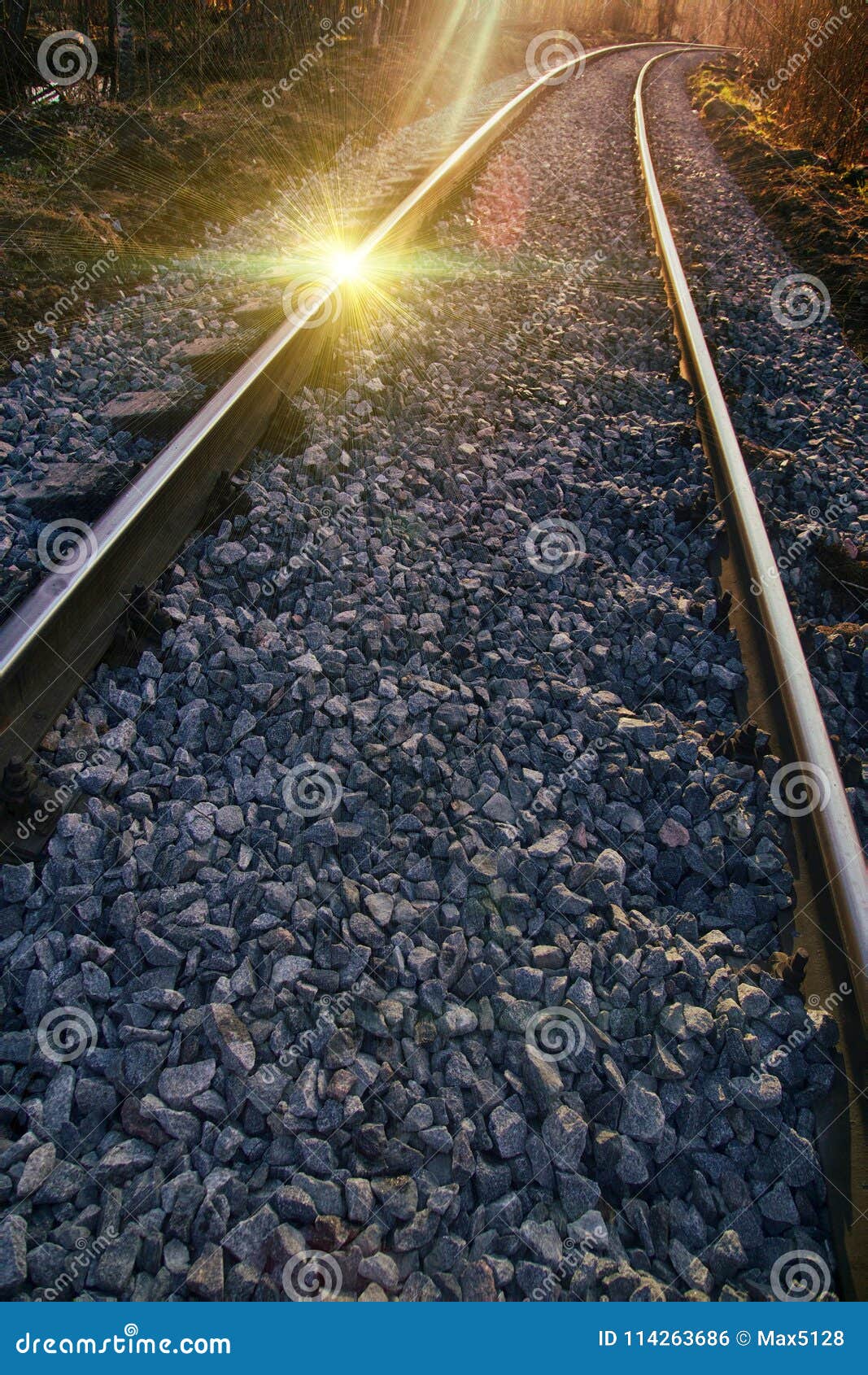 Setting Sun and Reflection on Rails Stock Photo - Image of rough, road ...