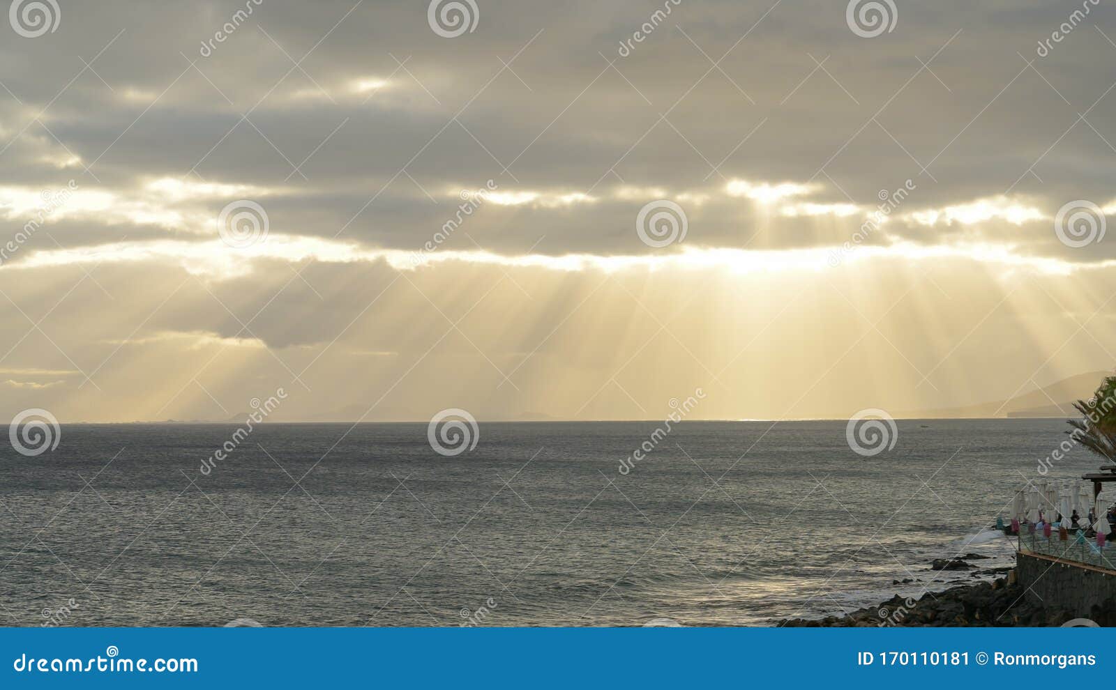 Sunbeams through Clouds Over the Ocean Stock Image - Image of leisure ...