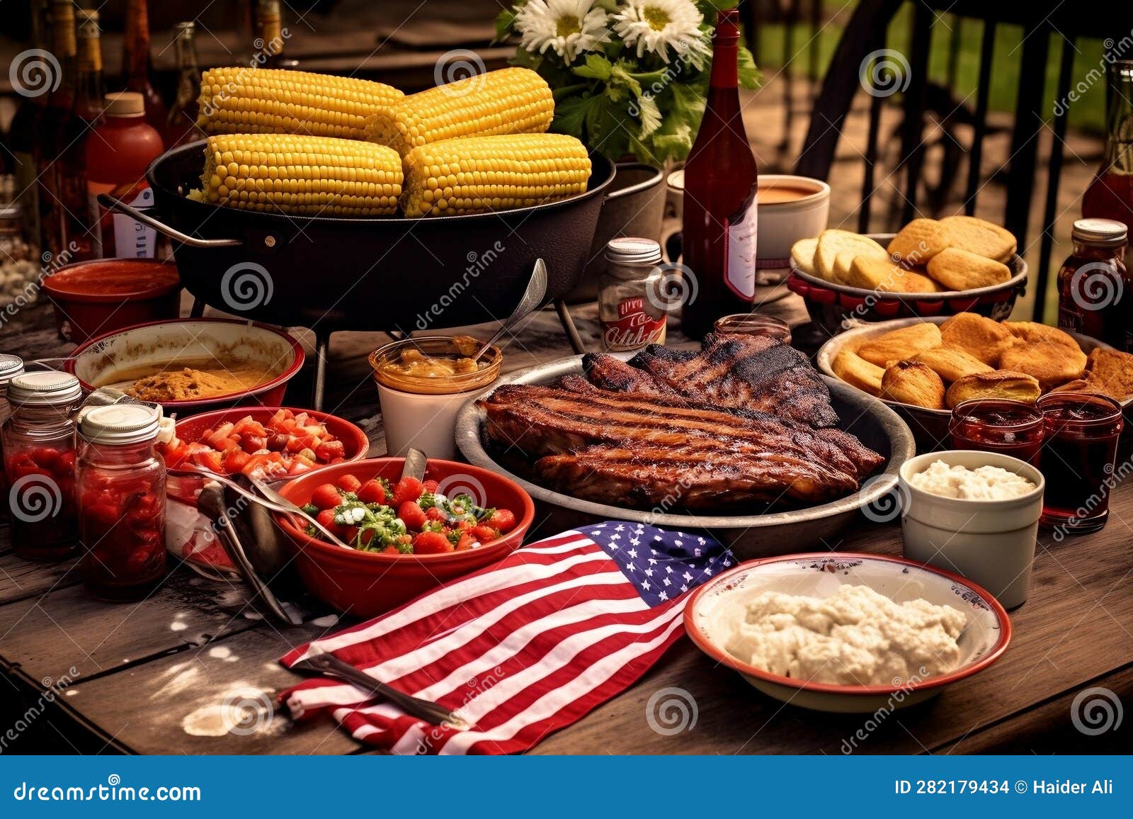 A Sizzling 4th Of July BBQ Feast Awaits, Char-grilled Meats. Generative ...