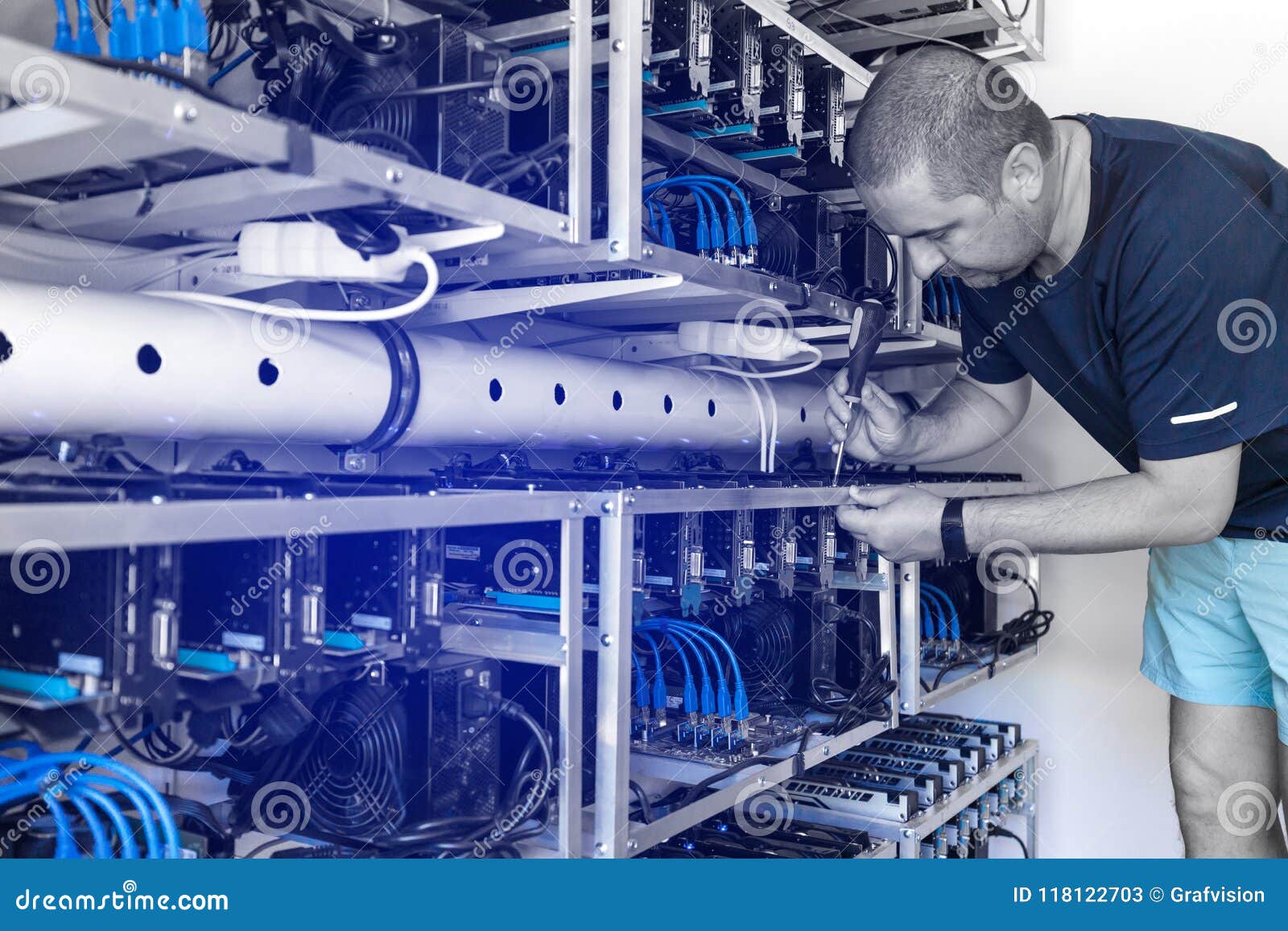 Setting Up a Cryptocoin Mine Stock Image - Image of working, network ...