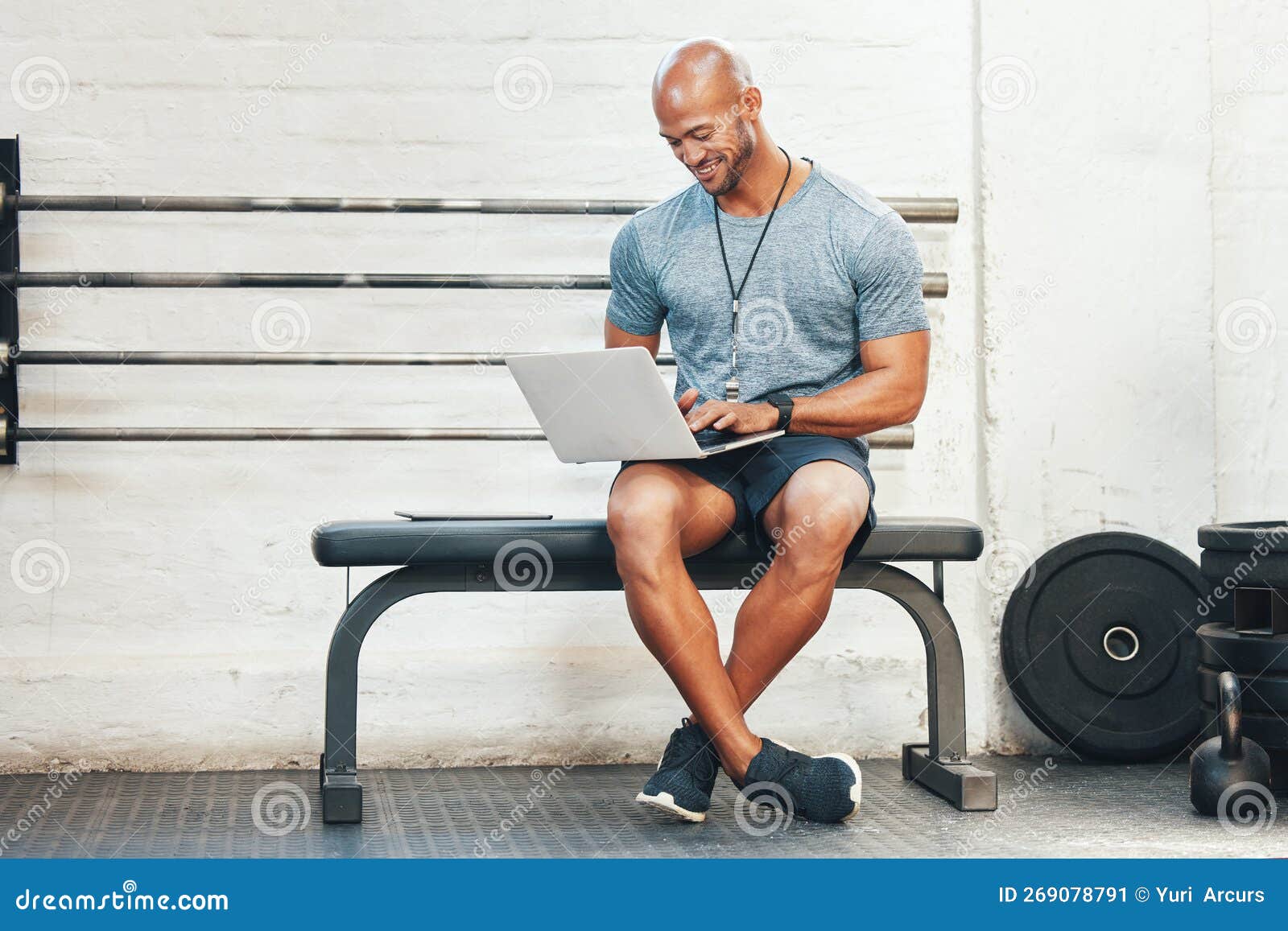 Setting Up for His Next Virtual Training Session. a Muscular Young Man ...