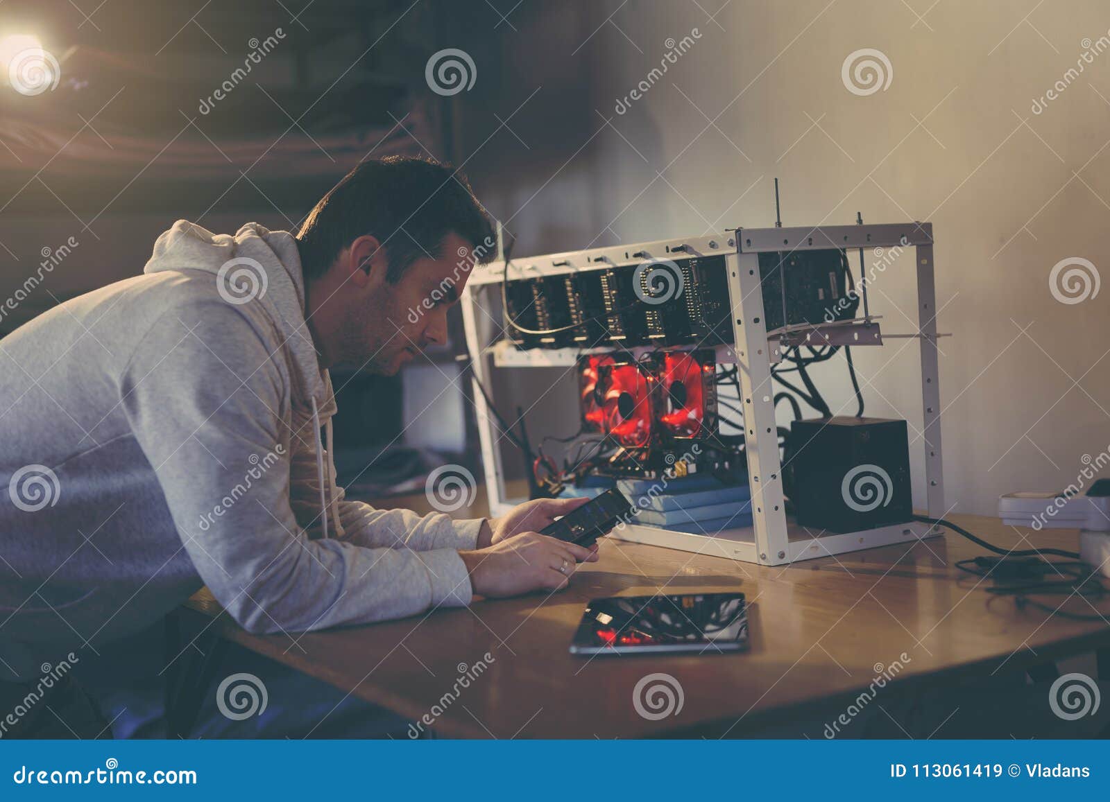 Setting up a mining rig stock image. Image of bitcoin - 113061419