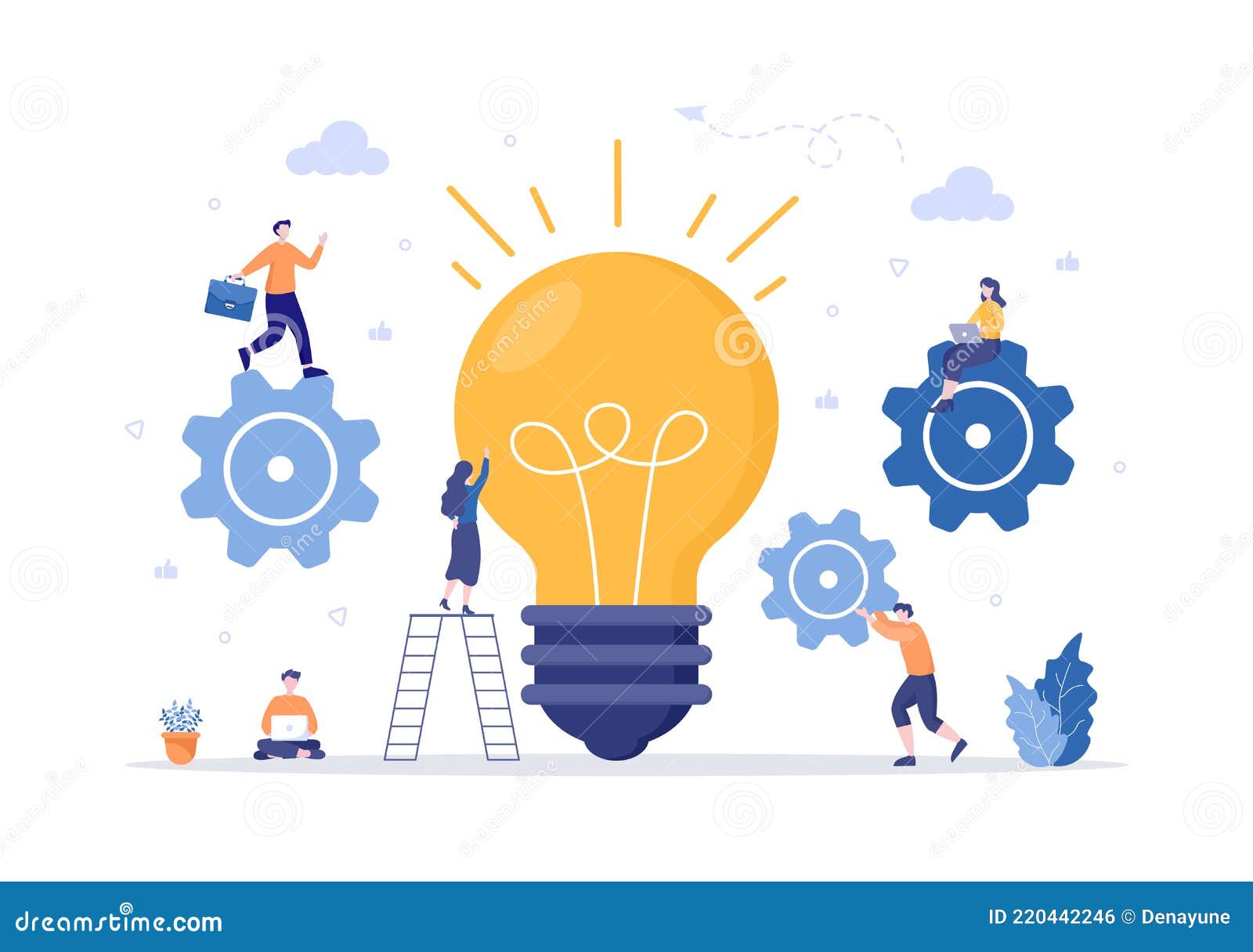Setting Vector Illustration To Teamwork on Finding New Ideas, Launch a ...