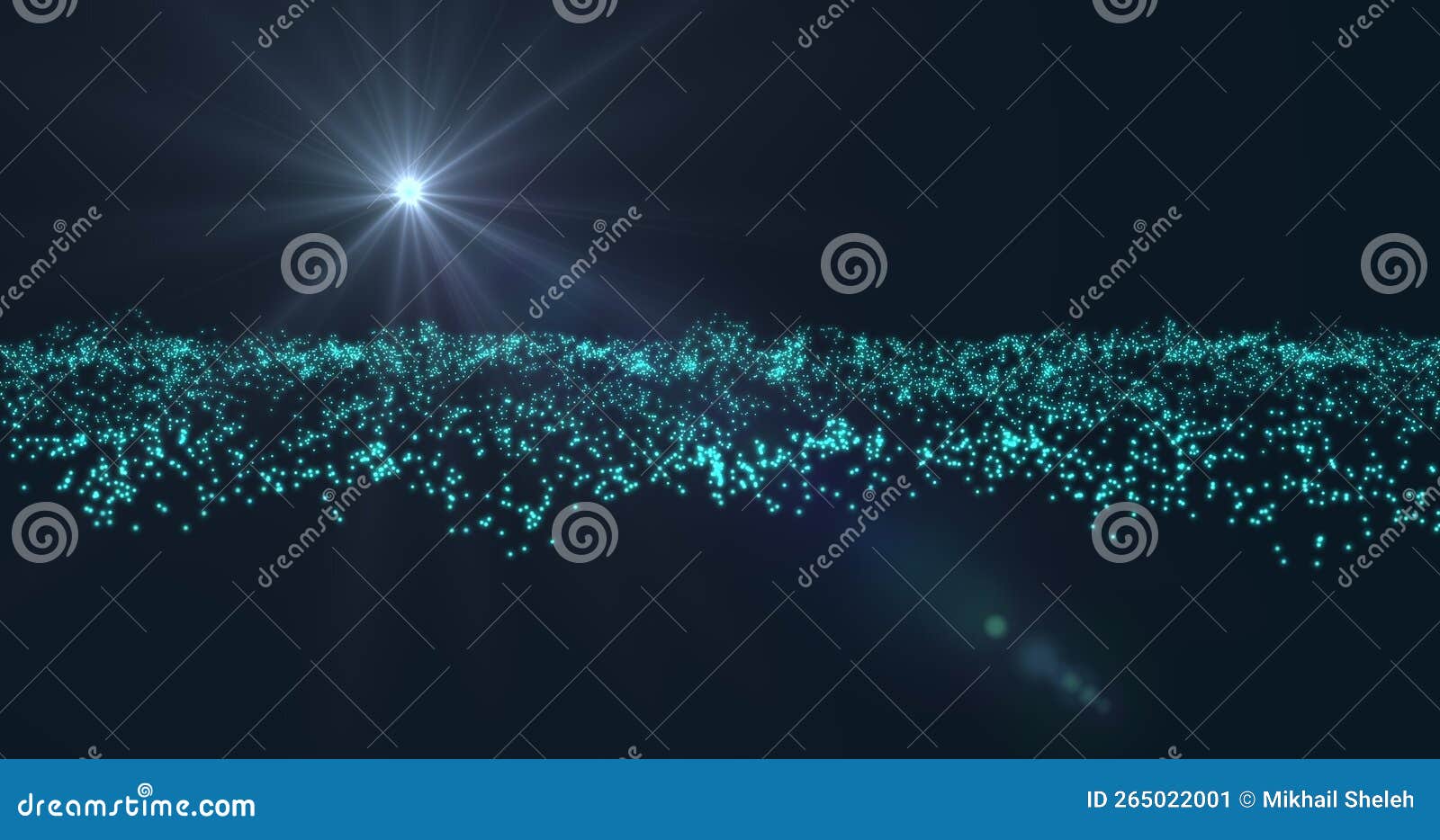 A Setting White Star Casting Rays and Glare. Blue Oscillating Particles ...