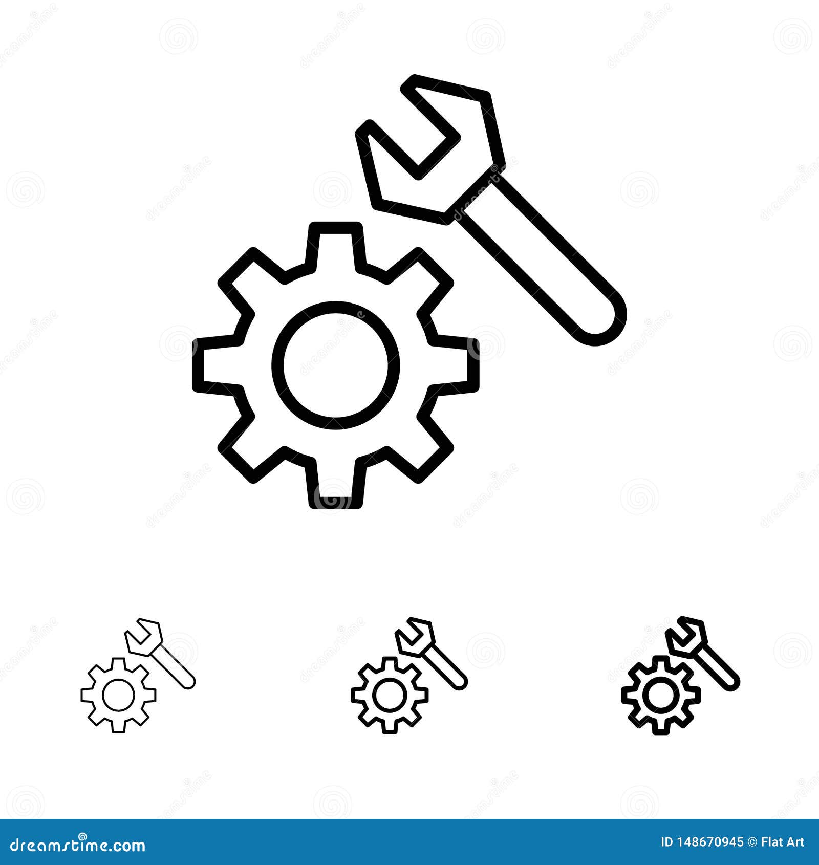 Setting, Wrench, Gear Bold and Thin Black Line Icon Set Stock Vector ...