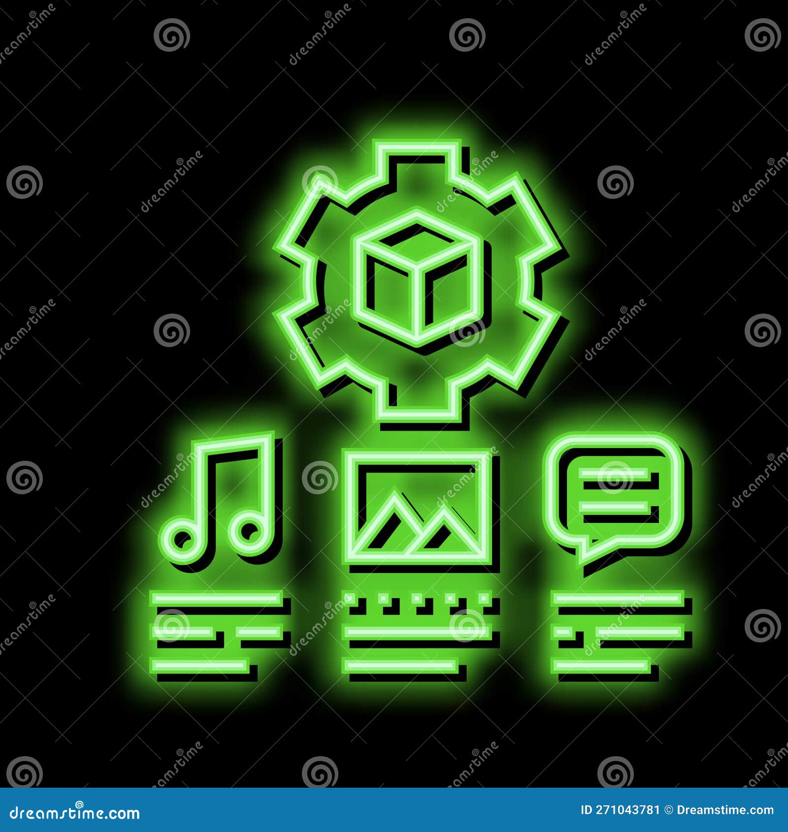 Settings of Audio, Image and Test Ugc Neon Glow Icon Illustration Stock ...