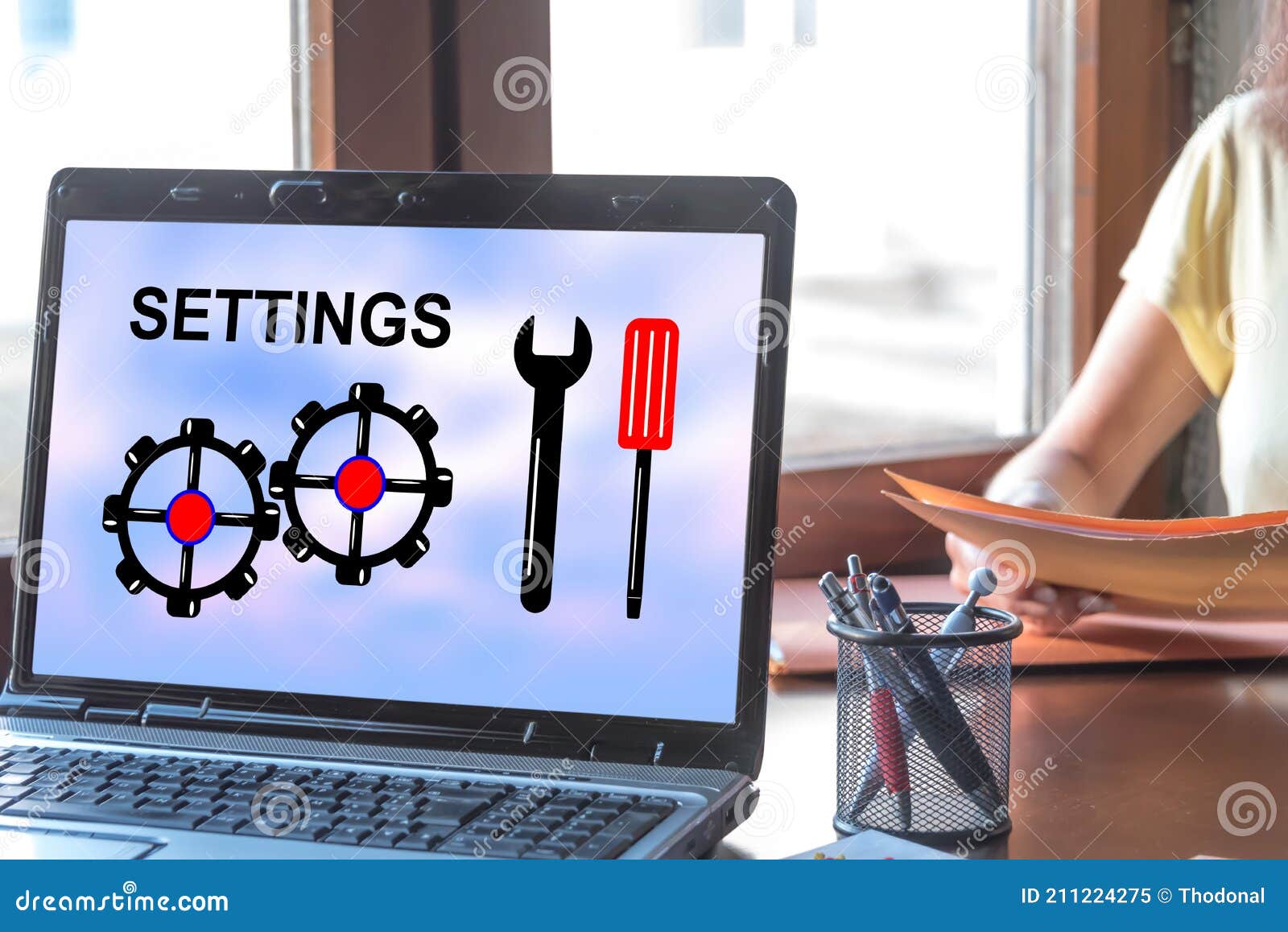 Settings Concept on a Laptop Screen Stock Image - Image of symbol ...