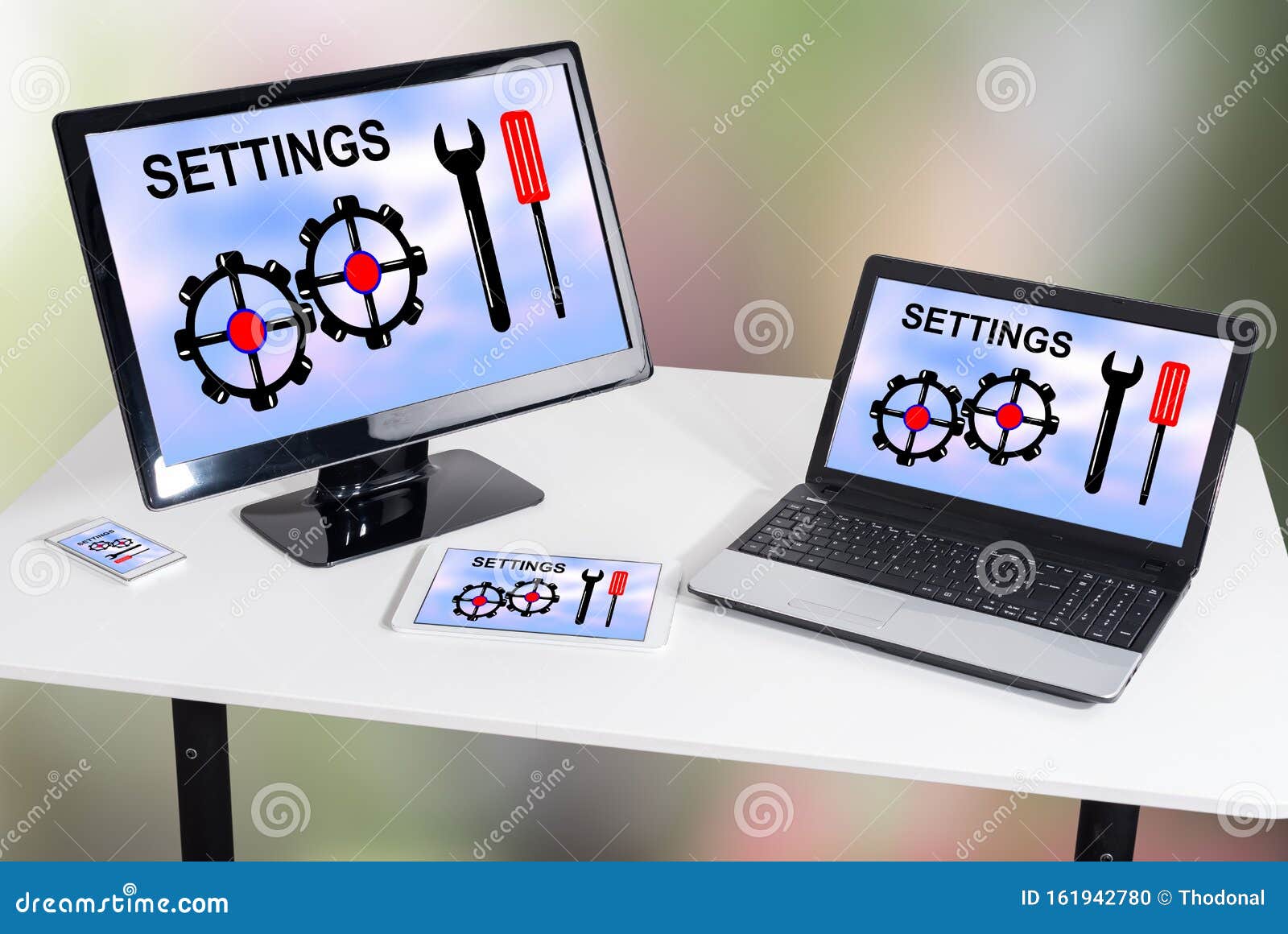 Settings Concept on Different Devices Stock Photo - Image of ...