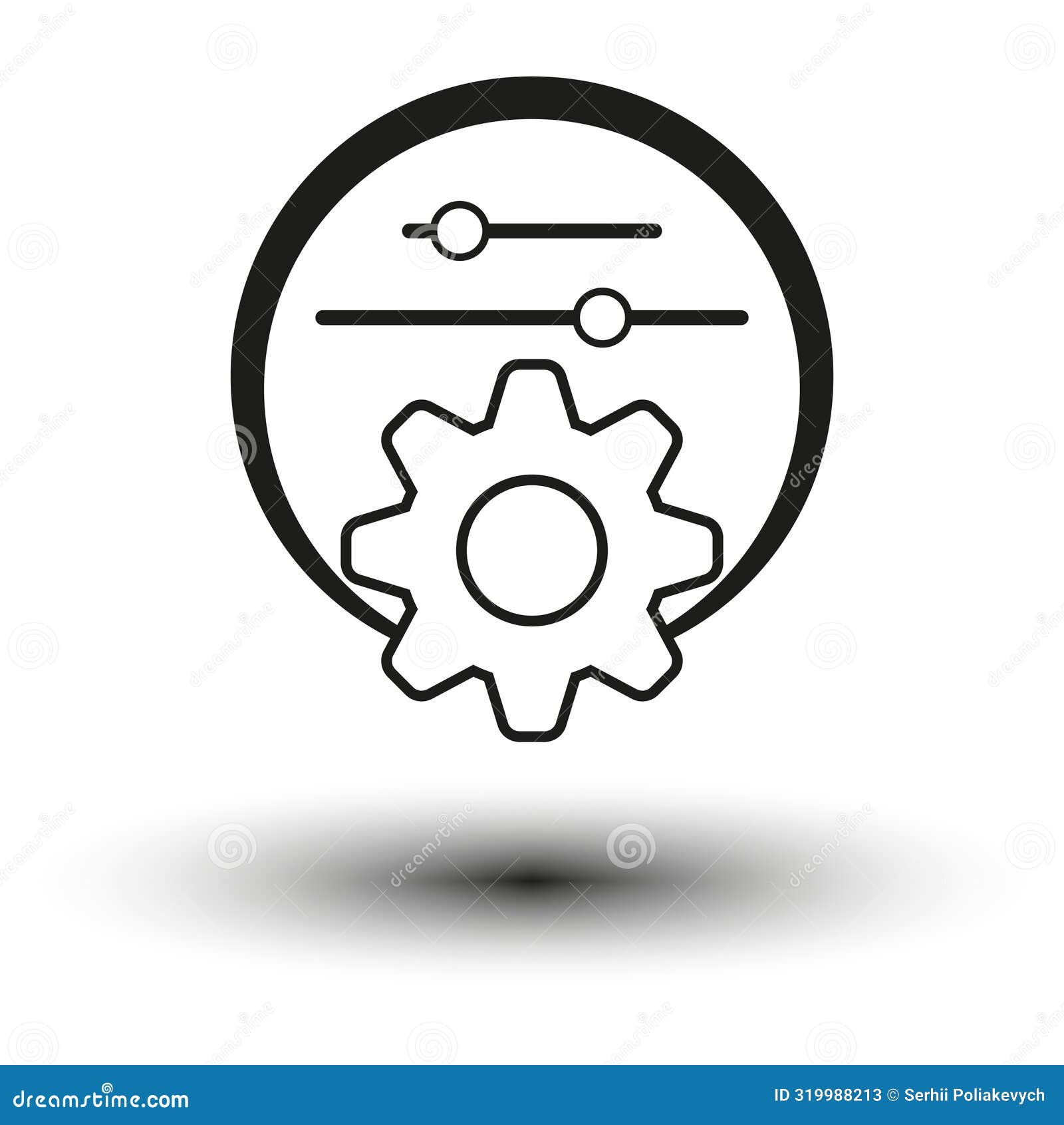 Settings Gear Icon in Circle. Simple Control Sliders. Black and White ...