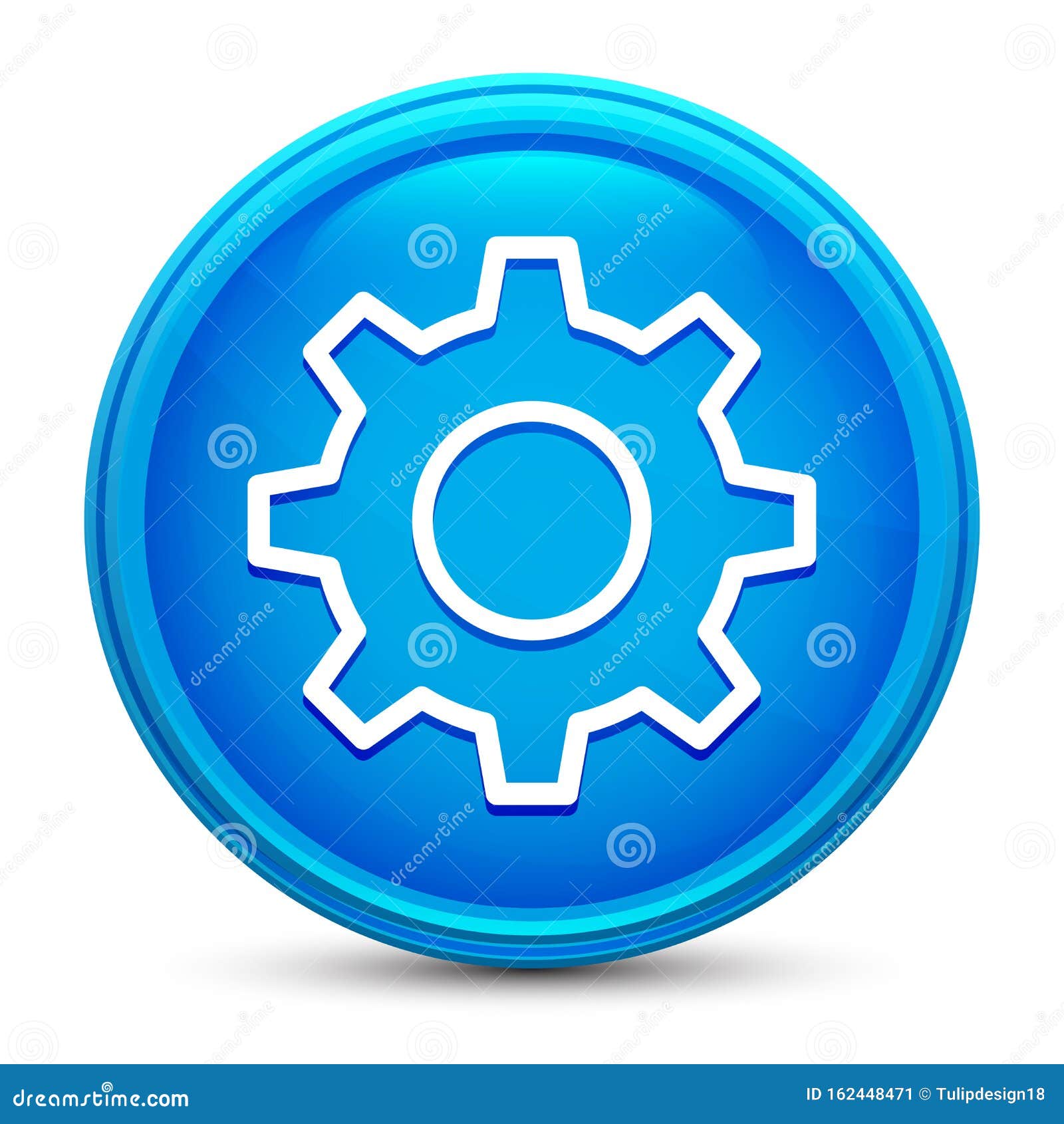 Settings Icon Glass Shiny Blue Round Button Isolated Design Vector ...