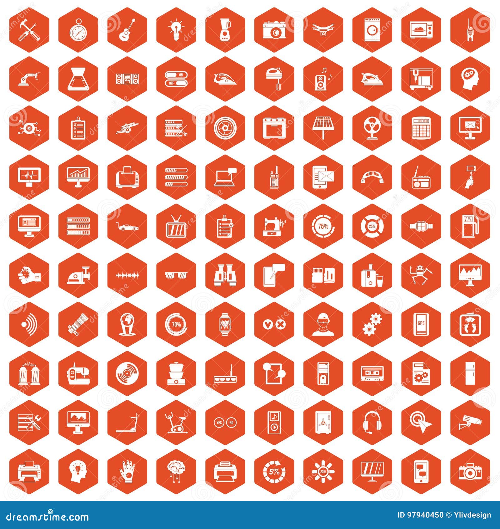 100 Settings Icons Hexagon Orange Stock Vector - Illustration of guitar ...