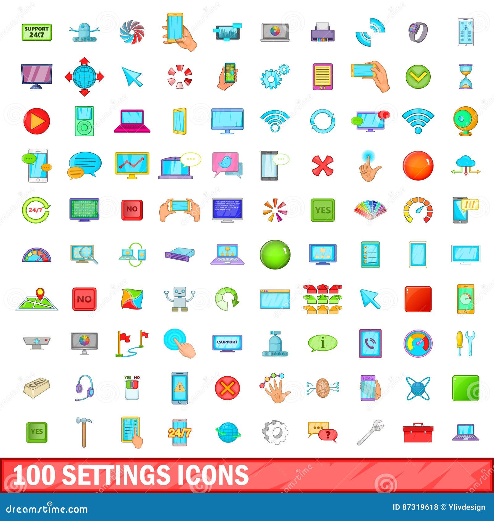 100 Settings Icons Set, Cartoon Style Stock Vector - Illustration of ...