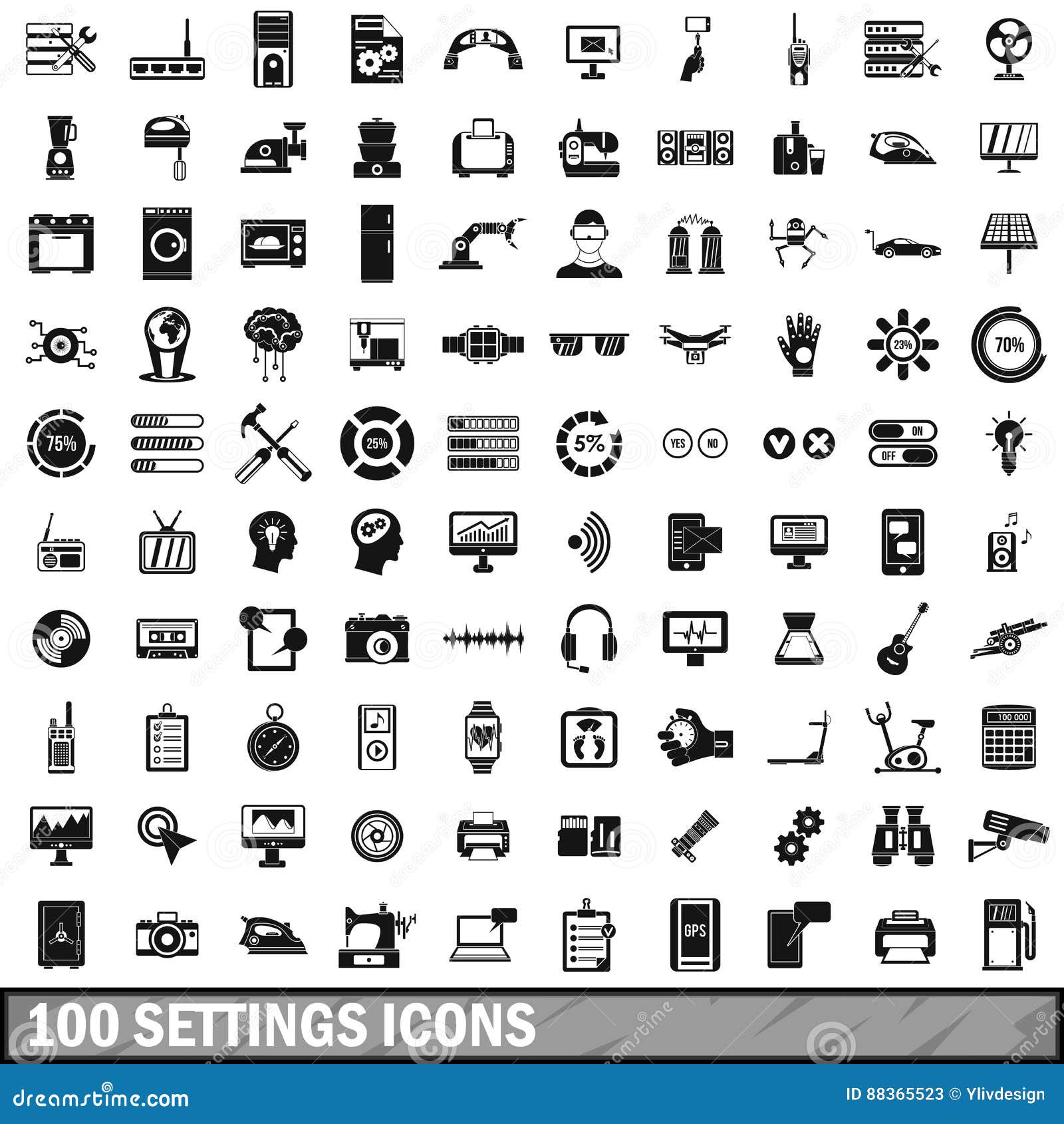 100 Settings Icons Set, Simple Style Stock Vector - Illustration of ...