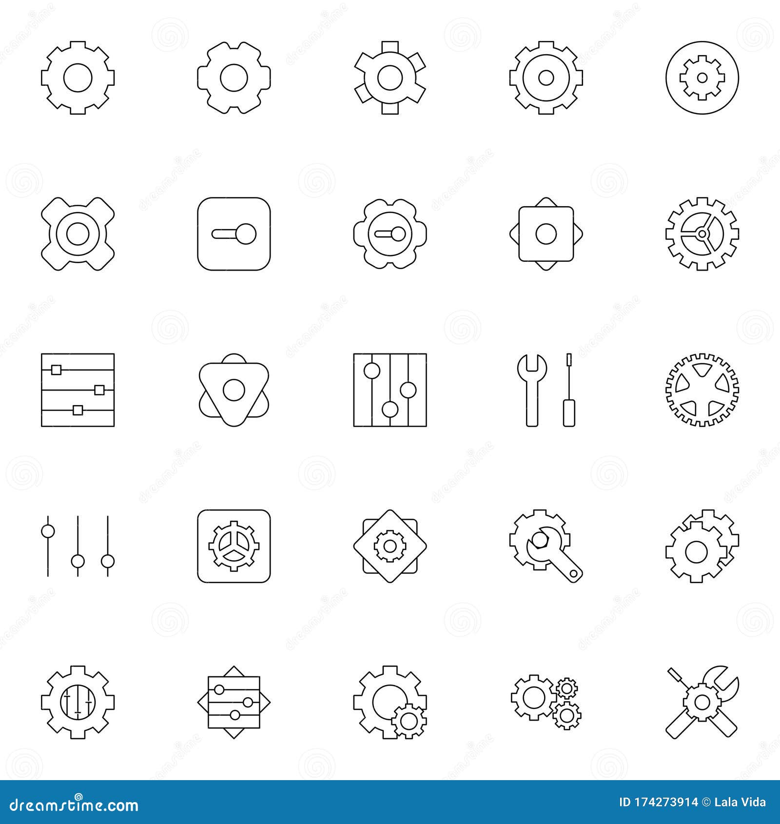 Settings line icons set stock vector. Illustration of engine - 174273914