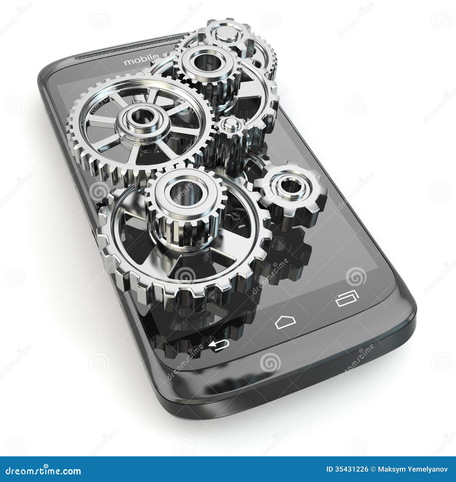 Settings of Mobile Phone. Gears on the Screen Stock Illustration ...