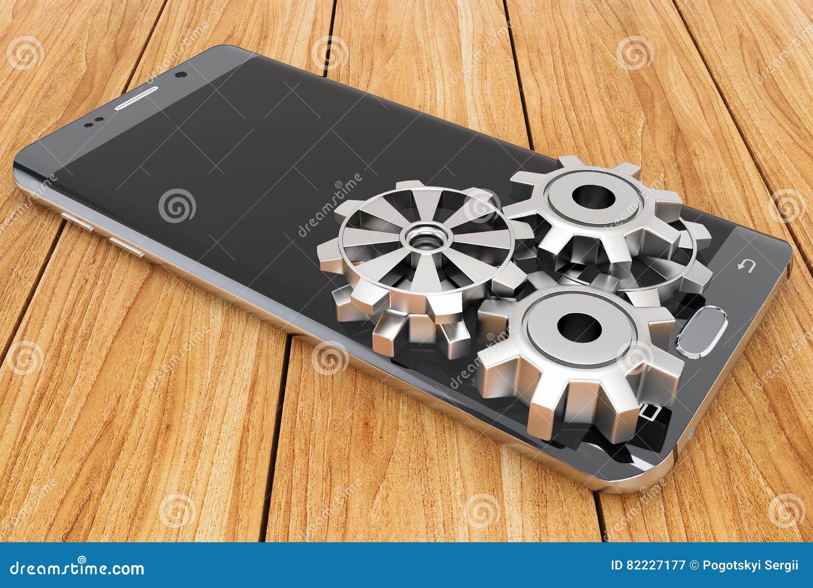 Settings of Mobile Phone. Gears on the Screen 3d Stock Illustration ...