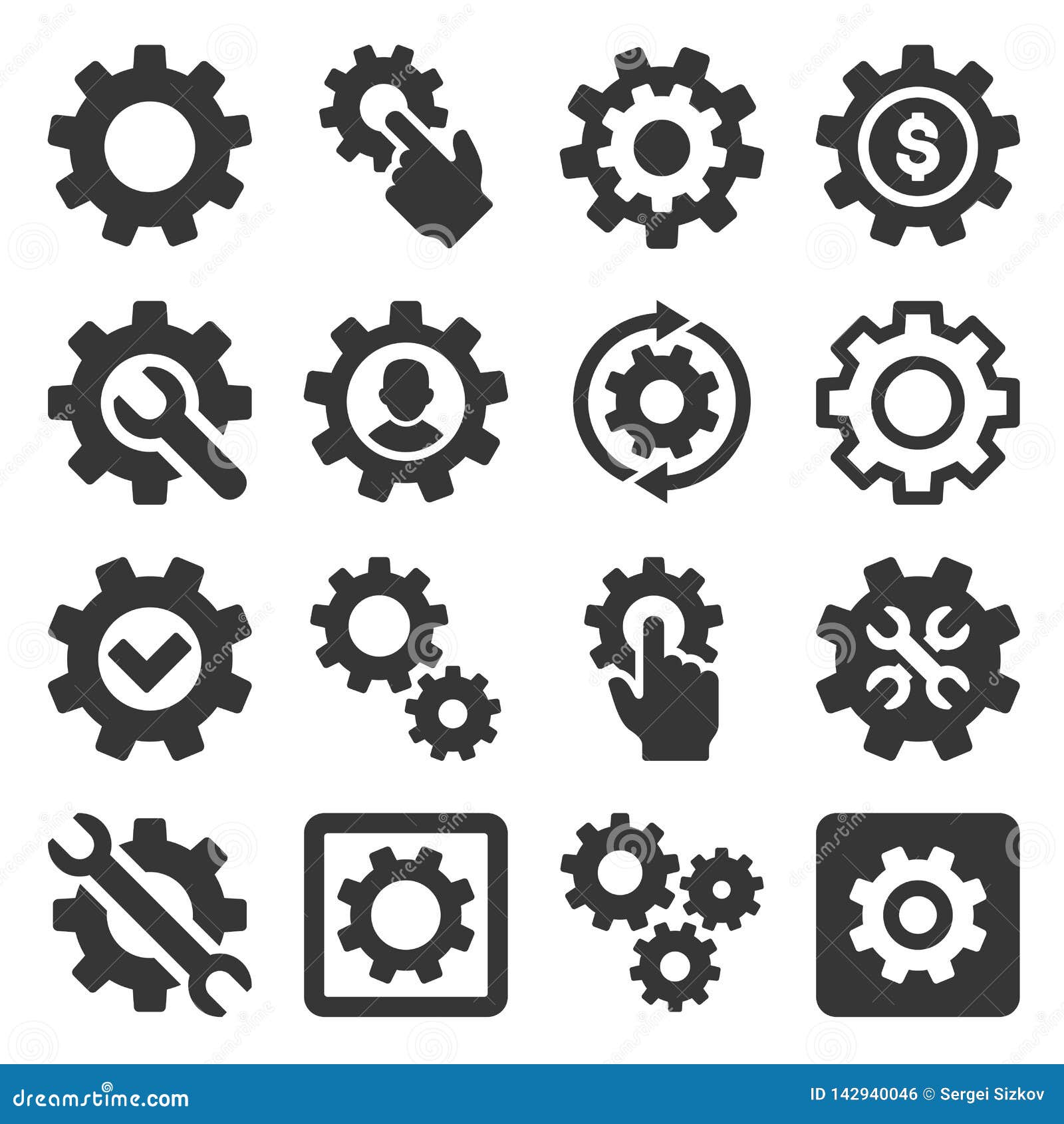 Settings and Options Icons Set on White Background. Vector Stock Vector ...