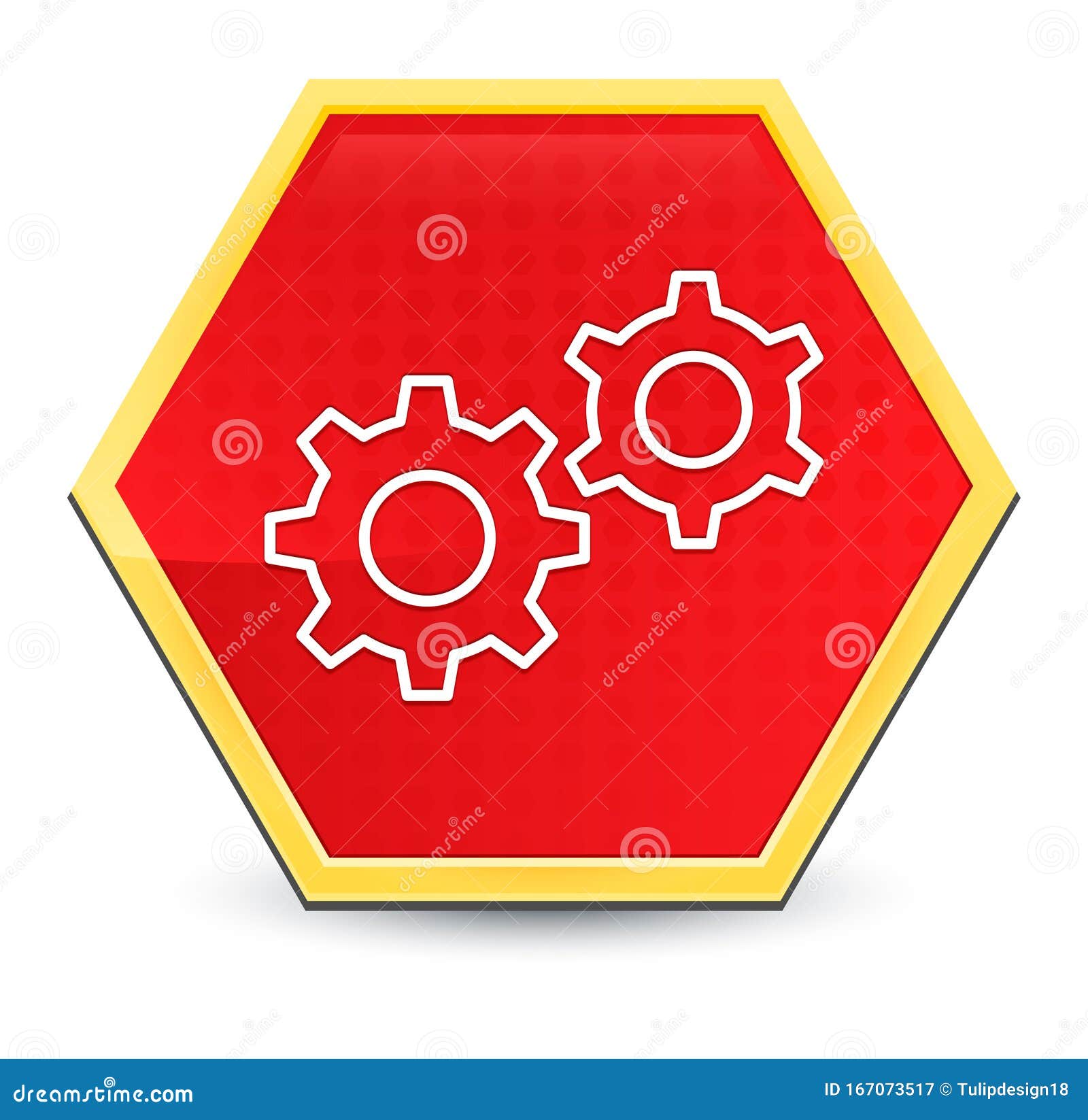 Settings Process Icon Abstract Red Hexagon Button Bright Yellow Frame ...
