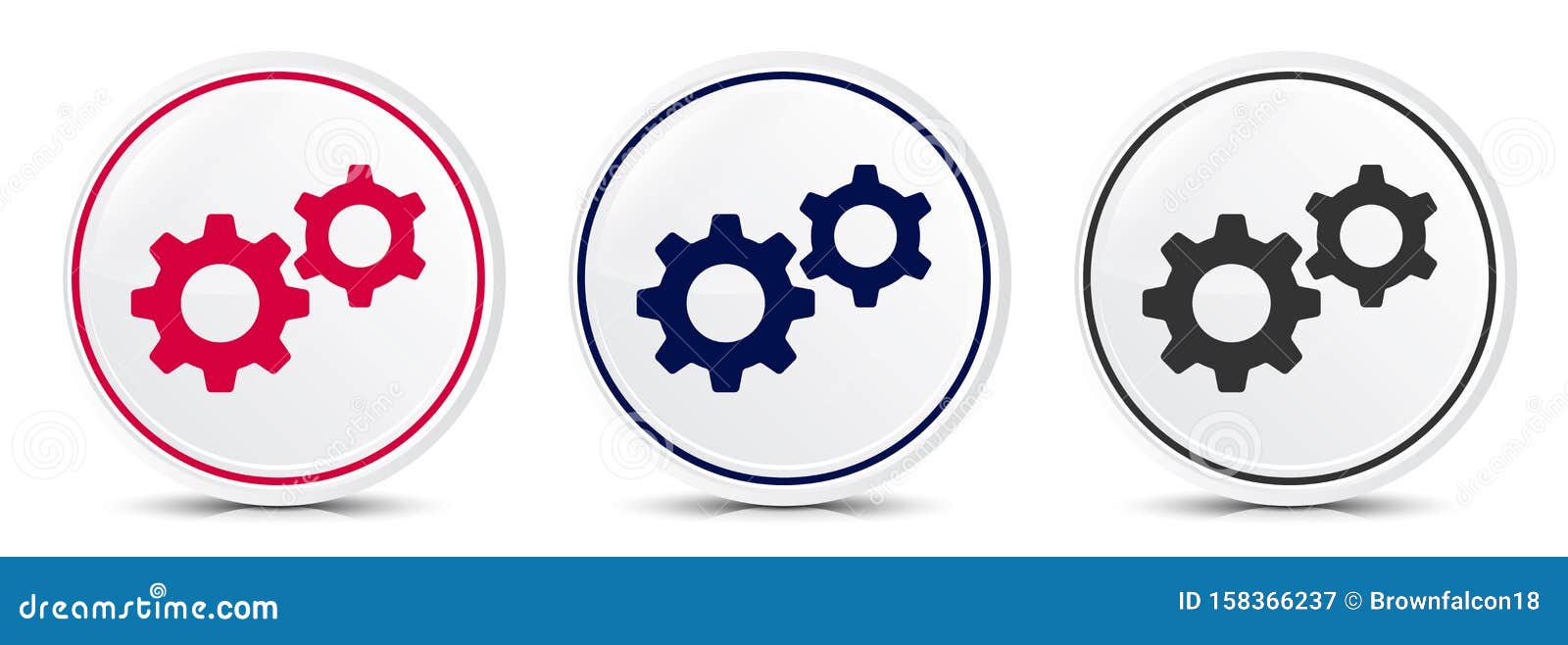 Settings Process Icon Crystal Flat Round Button Set Illustration Design ...