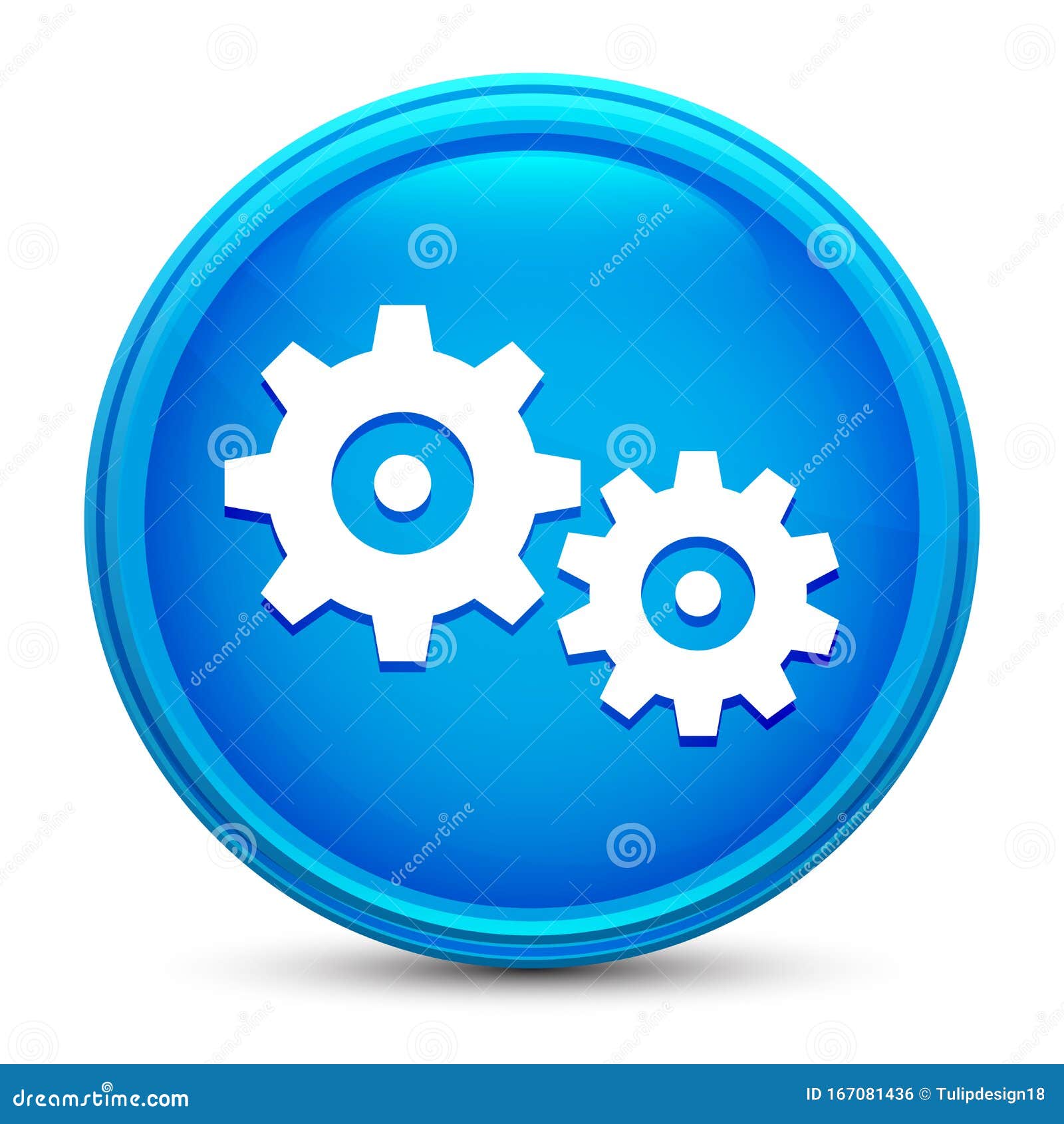 Settings Process Icon Glass Shiny Blue Round Button Isolated Design ...