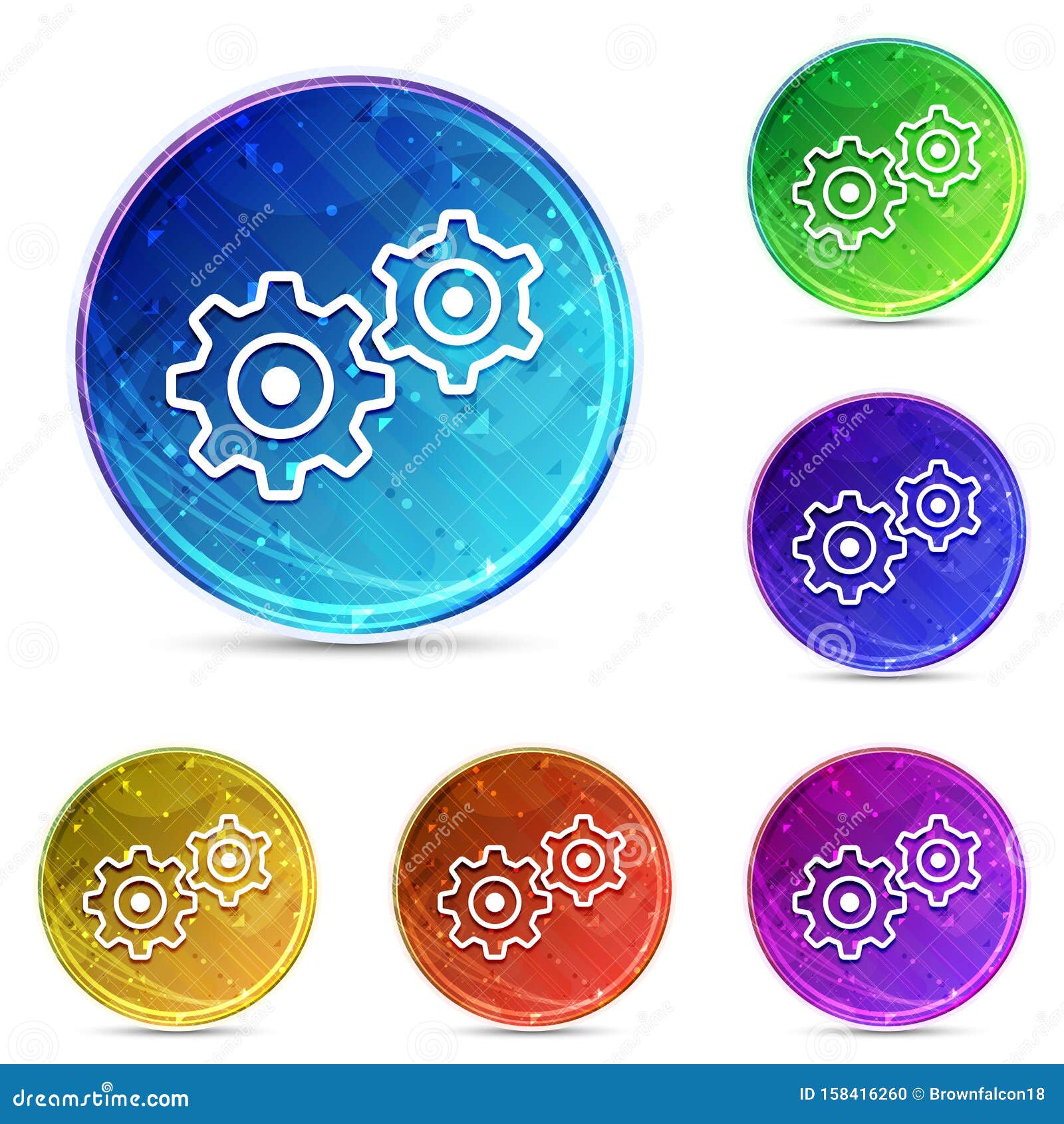 Settings Process Icon Digital Abstract Round Buttons Set Illustration ...