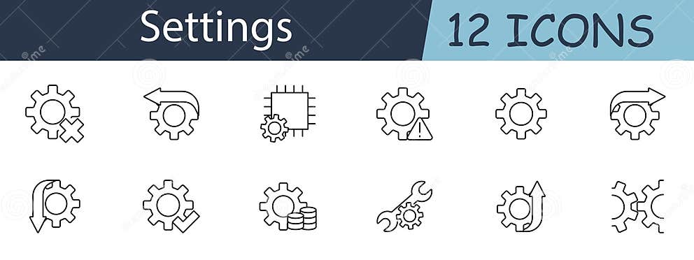 Settings Set Icon. Includes Gear, Wrench, and Configuration Symbols ...