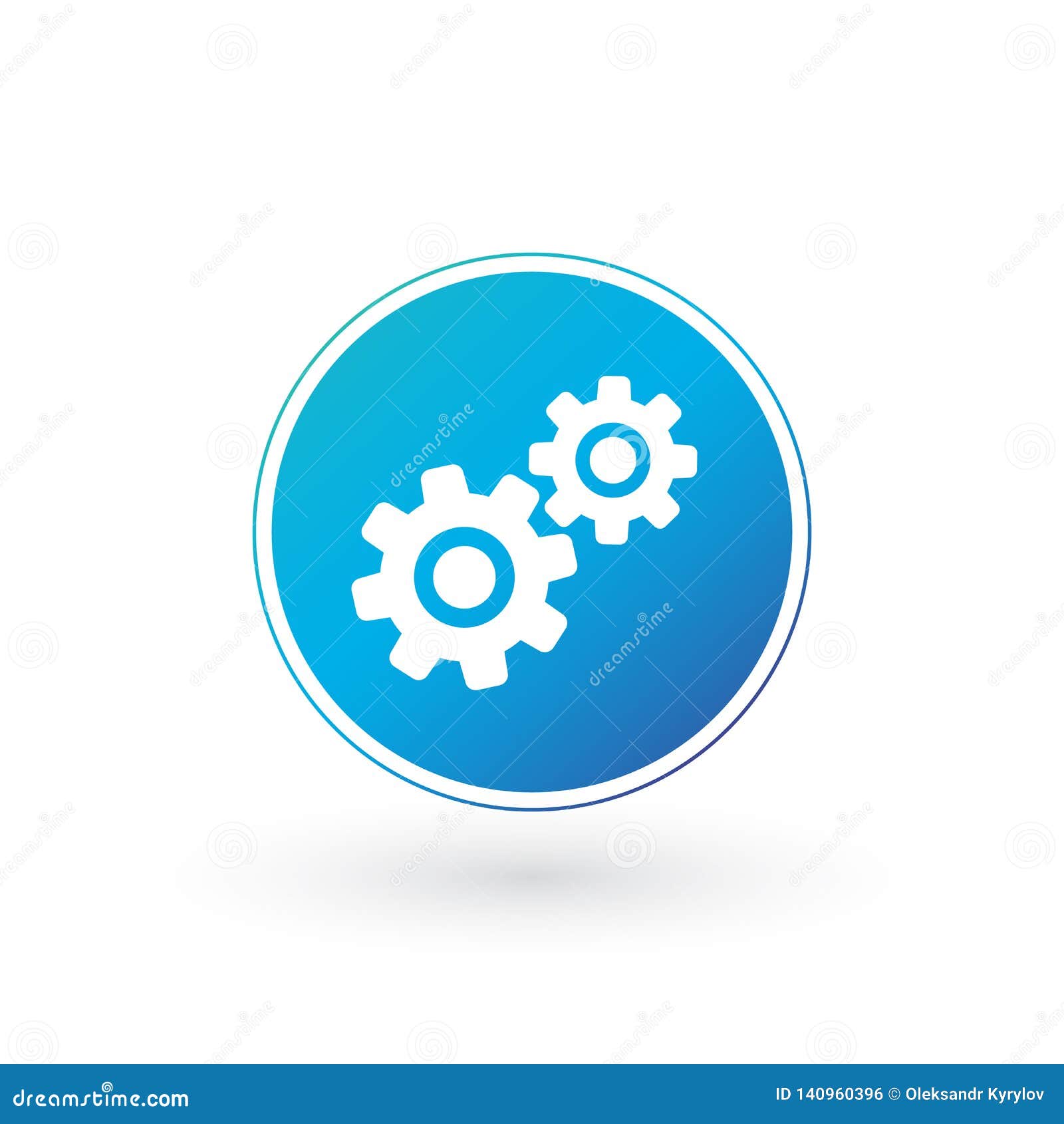 Settings Ui Blue Button Icon with Shadow. Two Gears or Cogs. Vector ...