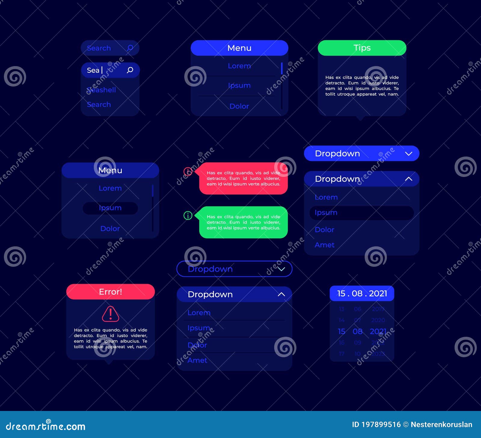 Settings UI elements kit stock vector. Illustration of calendar - 197899516