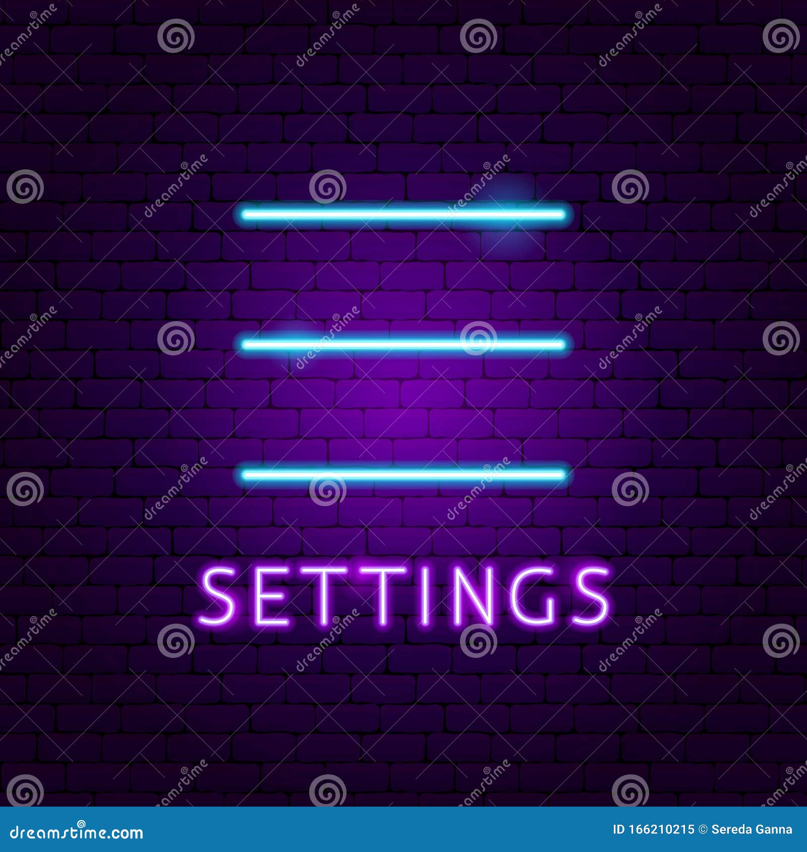 Settings UI Neon Label stock vector. Illustration of power - 166210215