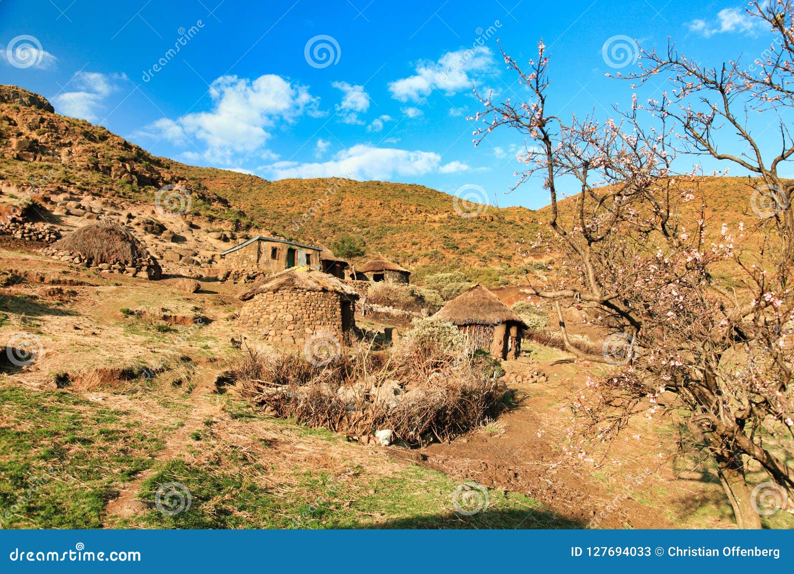 Settlement with Huts in Rural Lesotho Stock Image - Image of mountain ...