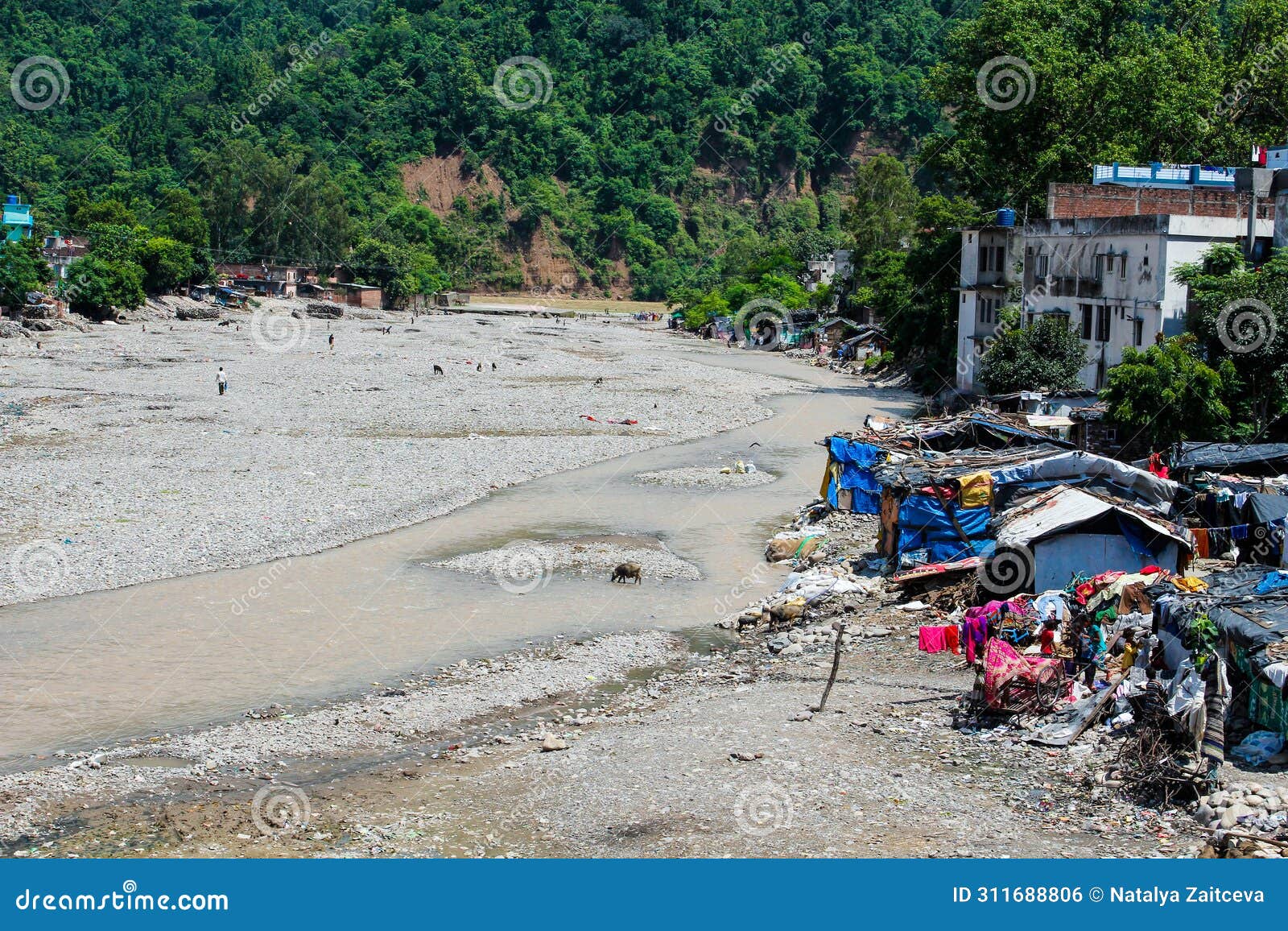 Settlement of Poor People, on the Banks of the Ganges River. Rishikesh ...