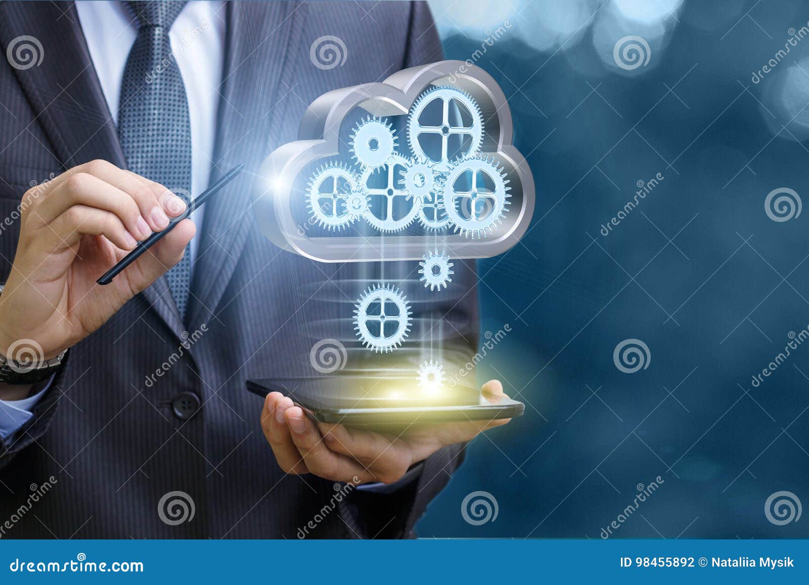 Setup Data Transfer from the Cloud To the Mobile Computer . Stock Photo ...