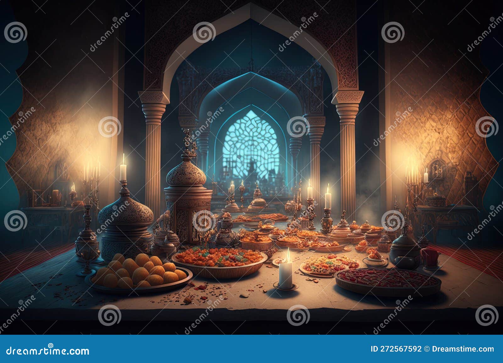 Setup of the Iftar Buffet during Ramadan Stock Illustration ...