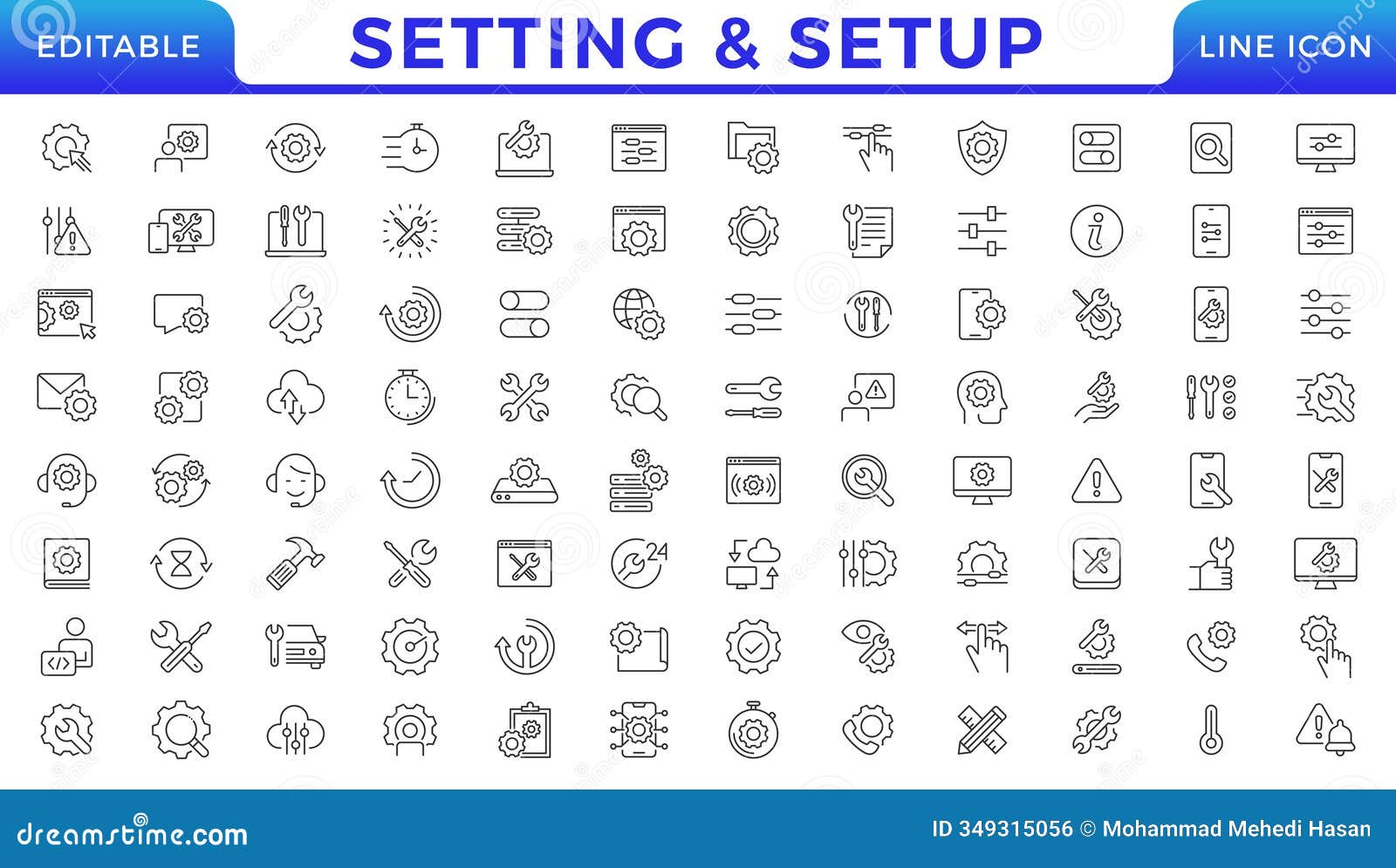 Setup and Setting Thin Line Icons.Outline Icon Collection.Operation ...
