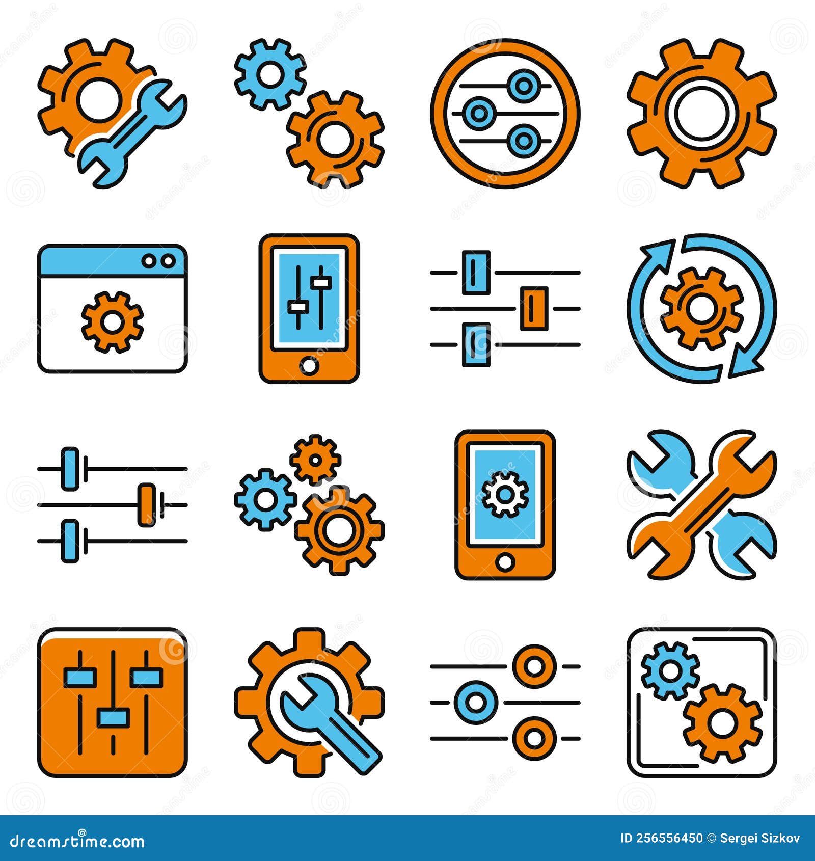 Setup and Settings Icons Set on White Background. Vector Stock Vector ...