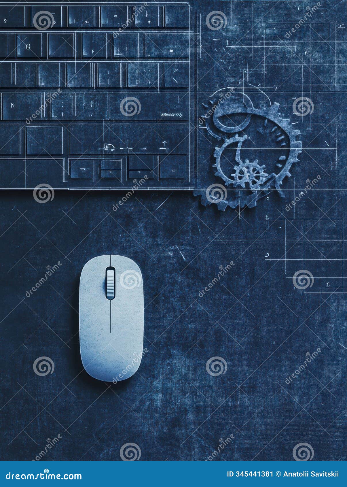 The Setup Showcases a Keyboard beside a Mouse and a Gear Overlay ...