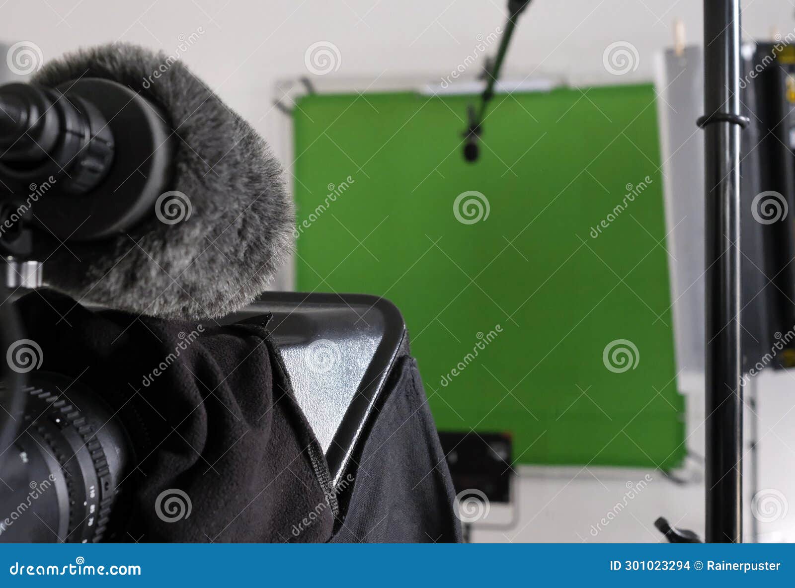 TV Studio with Green Screen, Lights, and Camera Stock Photo - Image of ...